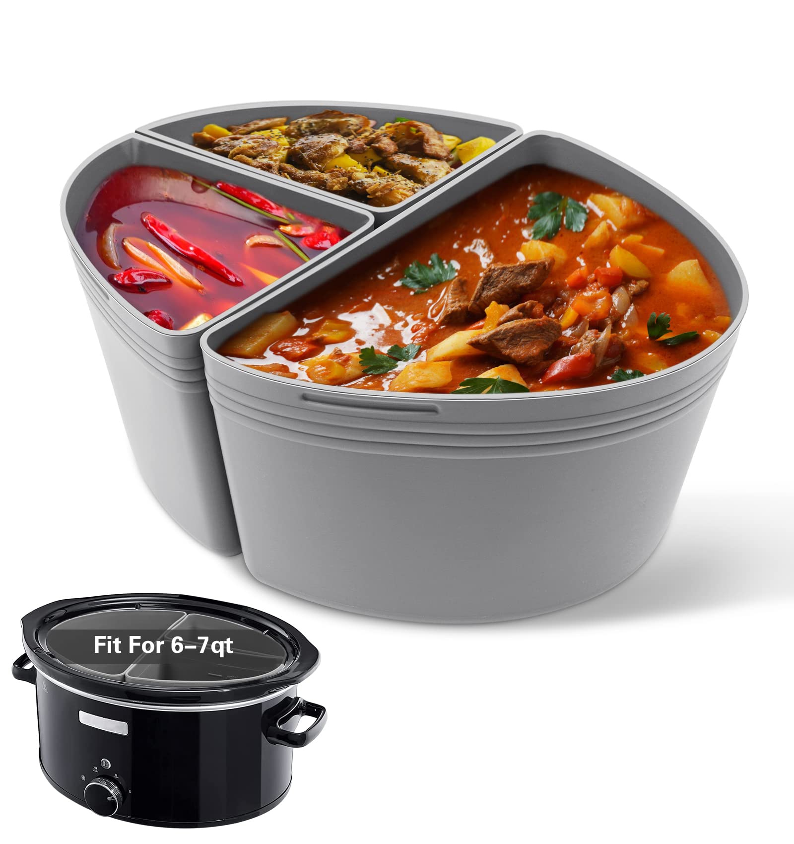 Slow Cooker Divider Liners fit Crock-Pot 6-7 Quart Oval Slow Cooker,3 in 1 Reusable & Leakproof Dishwasher Safe Cooking Liner for 6-7QT Crock Pot