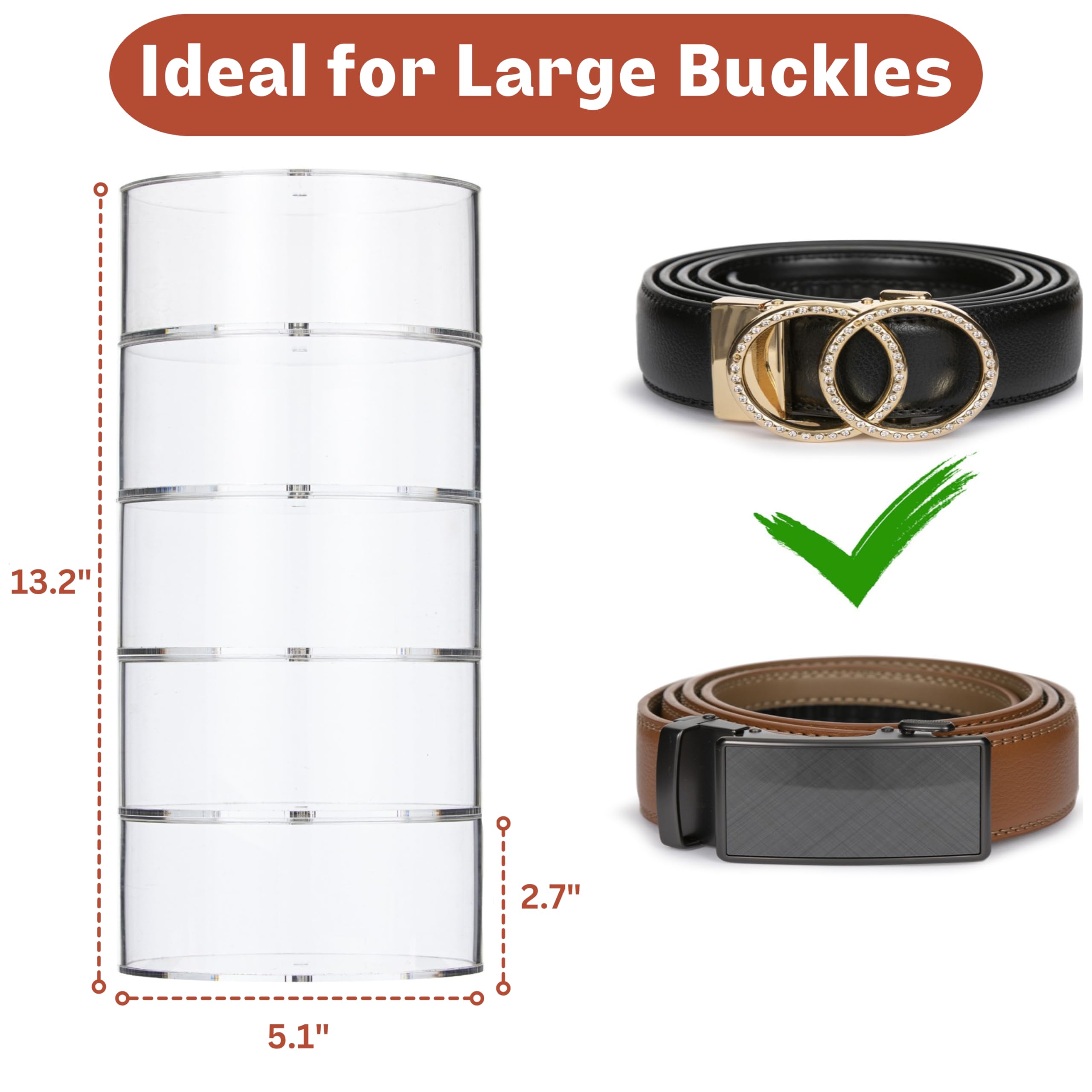 PROKTIK Acrylic Belt Organizer, 5 Layer Belt Holder, Belt Storage, Belt Organizer for Closet, Belt Display for Men and Women's Belts, Belt Organizer for Drawer, Display for Belts, Jewelry, Watch
