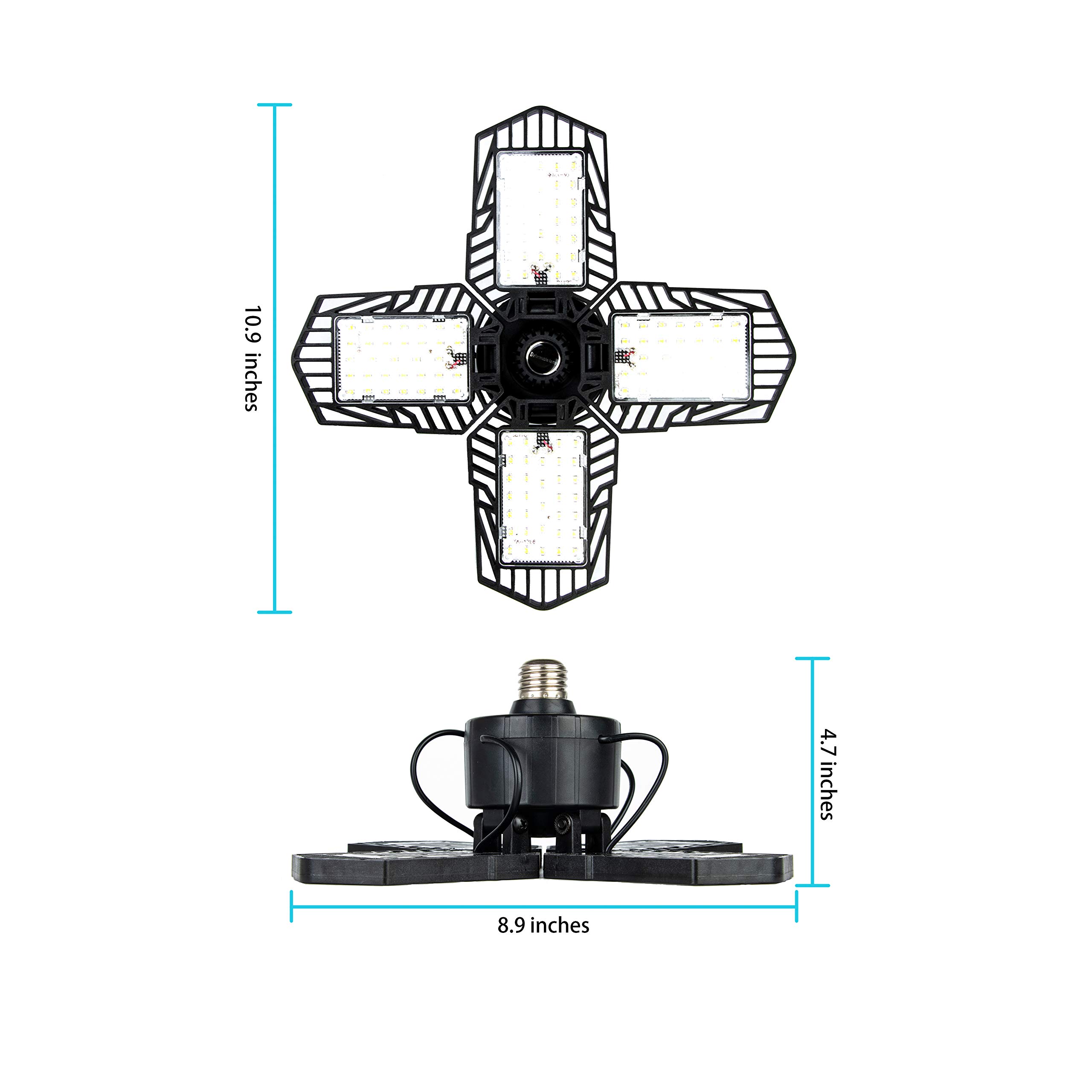PIMDIR 60W LED Garage Lights 2PACK, 6000LM Daylight LED Light, Deformable Garage Ceiling Lights, E26/E27 LED Shop Light for Workshop, Basement and Warehouse