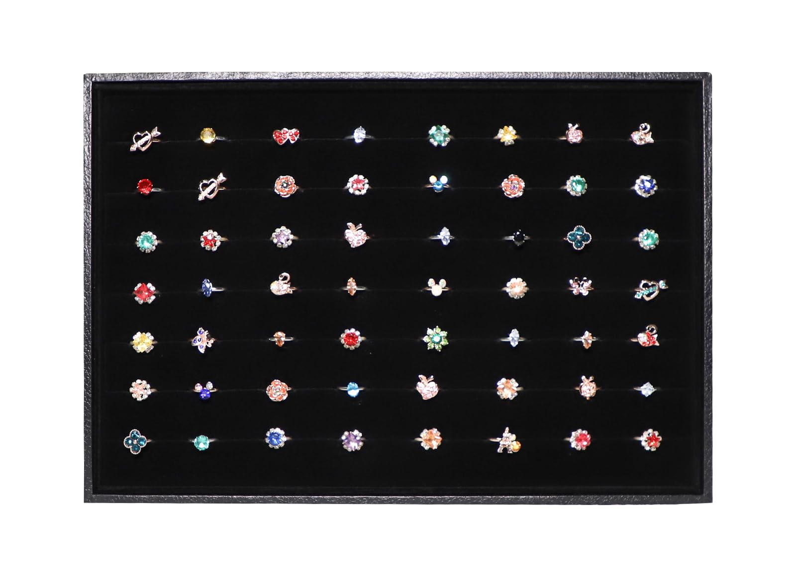 Wudygirl 7 Slots Velvet Ring Earrings Tray Storage Jewelry Showcase Display Stackable Rings Organizer Holder for Drawers, Black (Ring Tray)