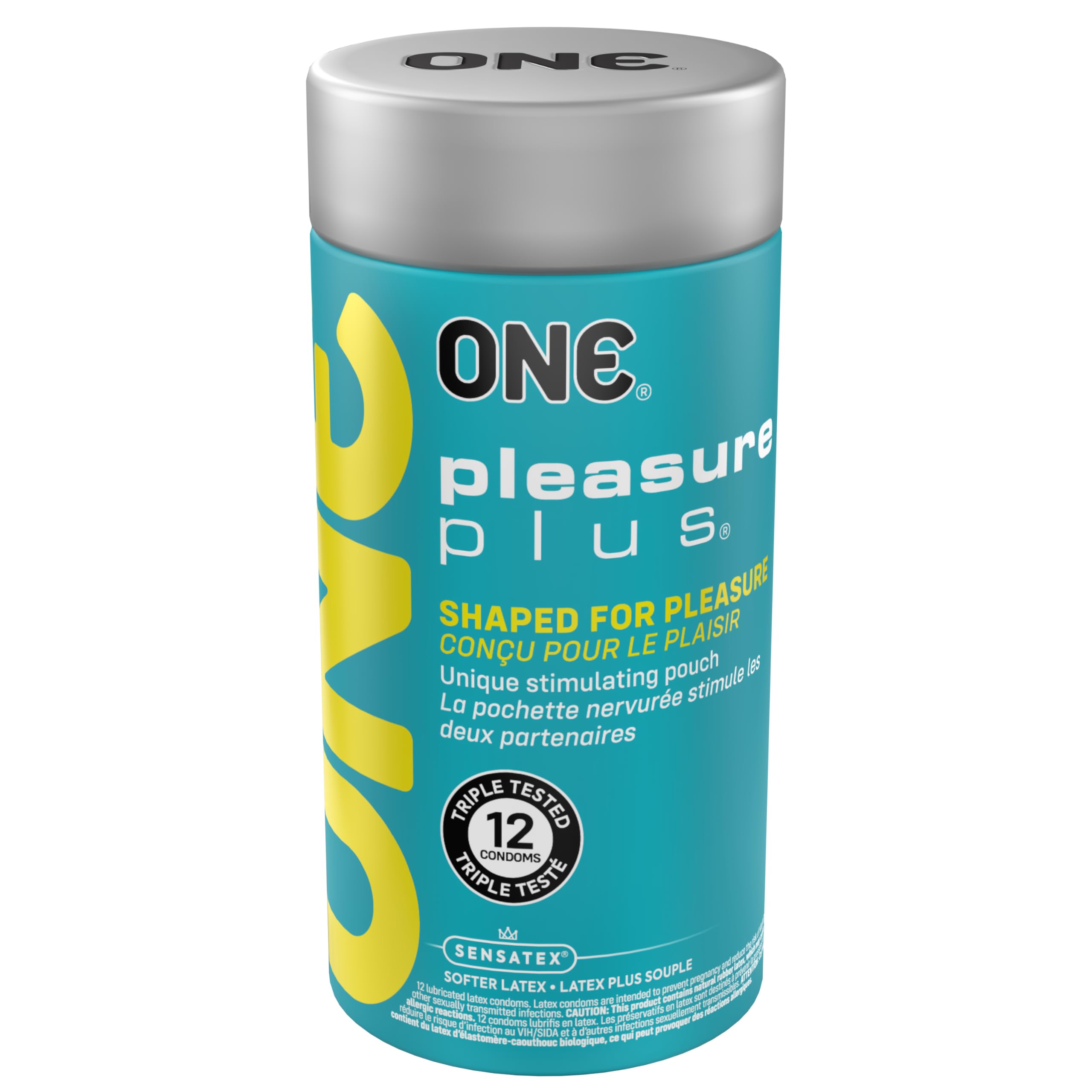 ONE Pleasure Plus Condoms | Dual Stimulation | Ultra Thin Latex Condoms | Extra Lubricated | Triple Tested | Nontoxic, Vegan, Non-GMO | 12 Pack