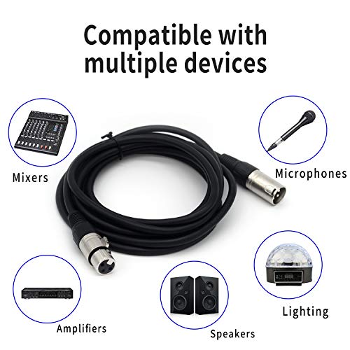 RALINTA XLR Cable Black 10ft,Professional 3 pin DMX Cable Durable,Mic Cable Balanced Male to Female,Heavy Duty DMX XLR Cable for Microphones,Lights, Speakers,Mixer,Amplifier and Audio Device