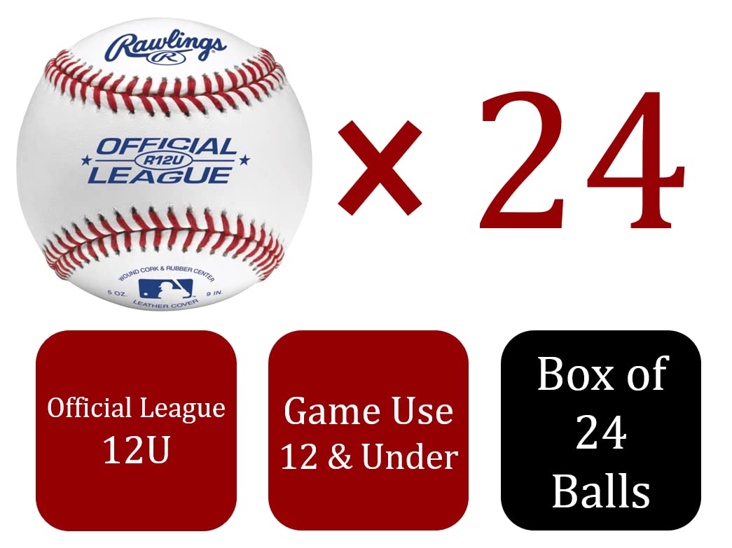 Rawlings | R12U Youth Game Baseballs | Ages 12 & Under | Leather Cover | Box of 24