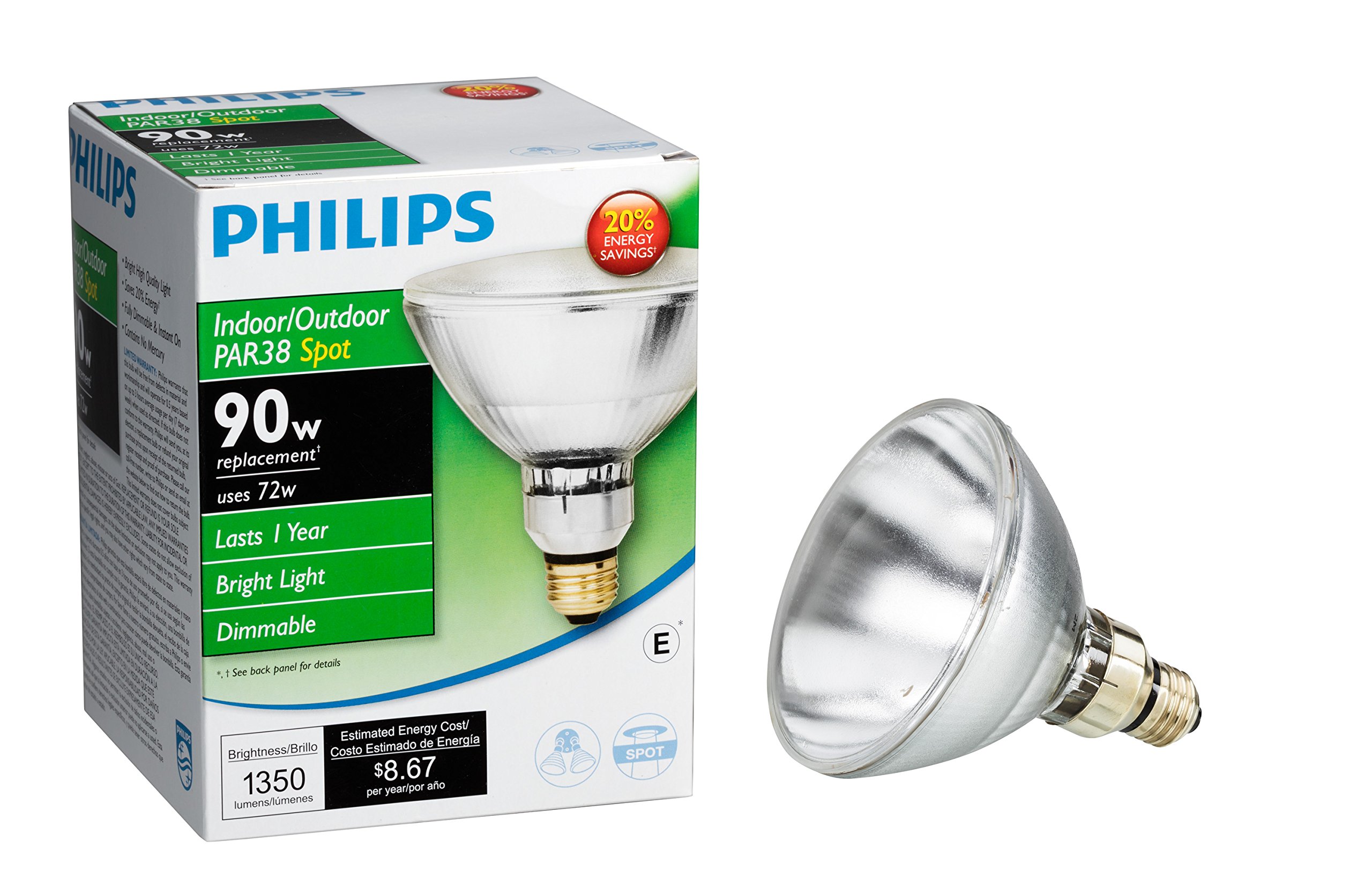 Philips 419382 Halogen PAR38 90 Watt Equivalent Dimmable Spot Standard Base Light Bulb (E26 base)