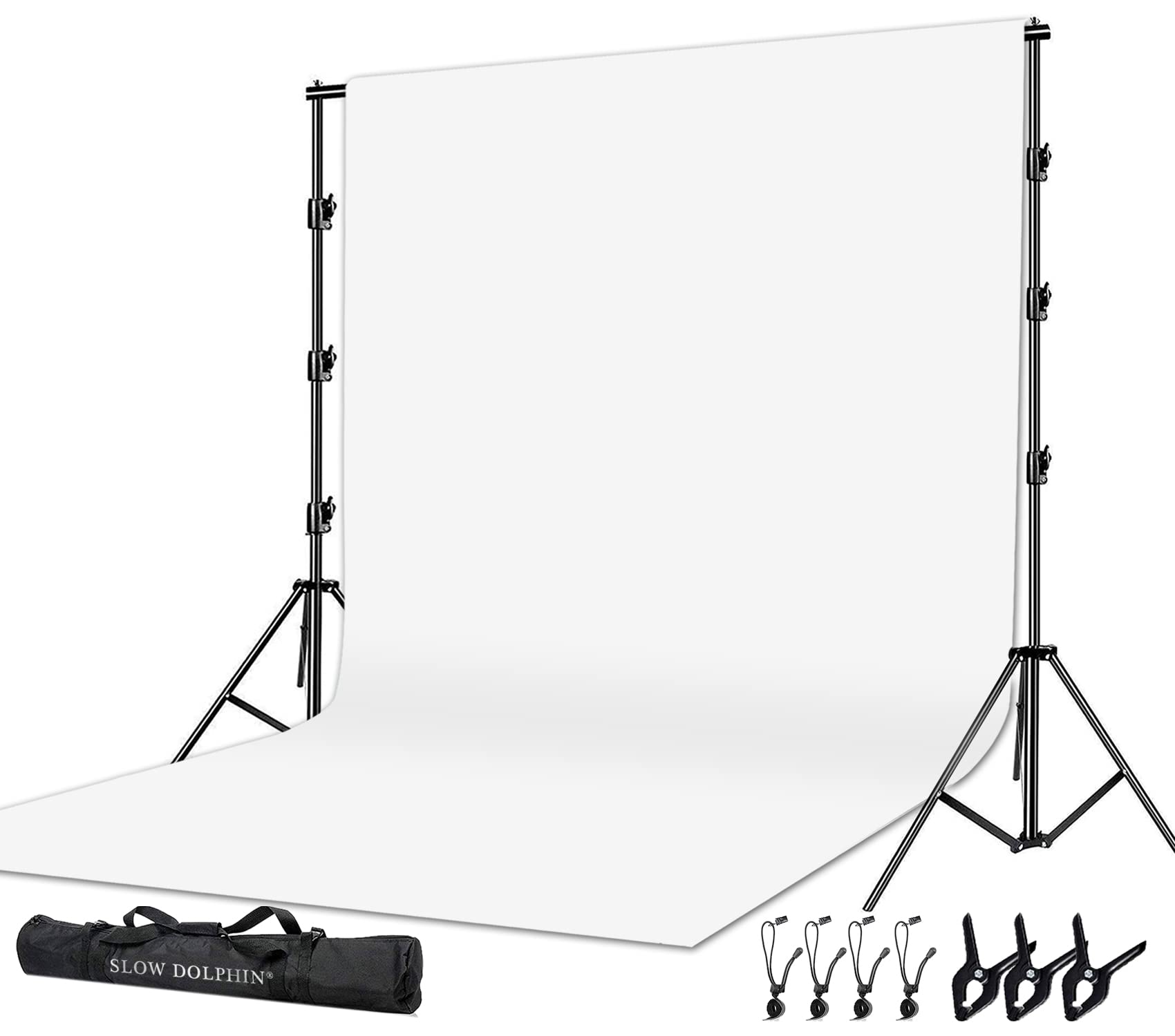 SLOW DOLPHIN Photo Video Studio 10 x12ft 100% Cotton White Muslin Backdrop with 10 x 10ft Stand Photography Background Support System Kit Clamp, Clips,Carry Bag