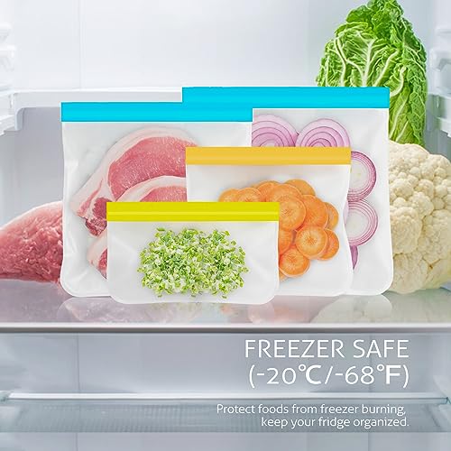 Reusable Storage Bags, 10 Pack Dishwasher Safe Silicone Food Storage Bags with 3 Sizes for Marinate Meats, Sandwich, Snack, Cereal, Travel Item