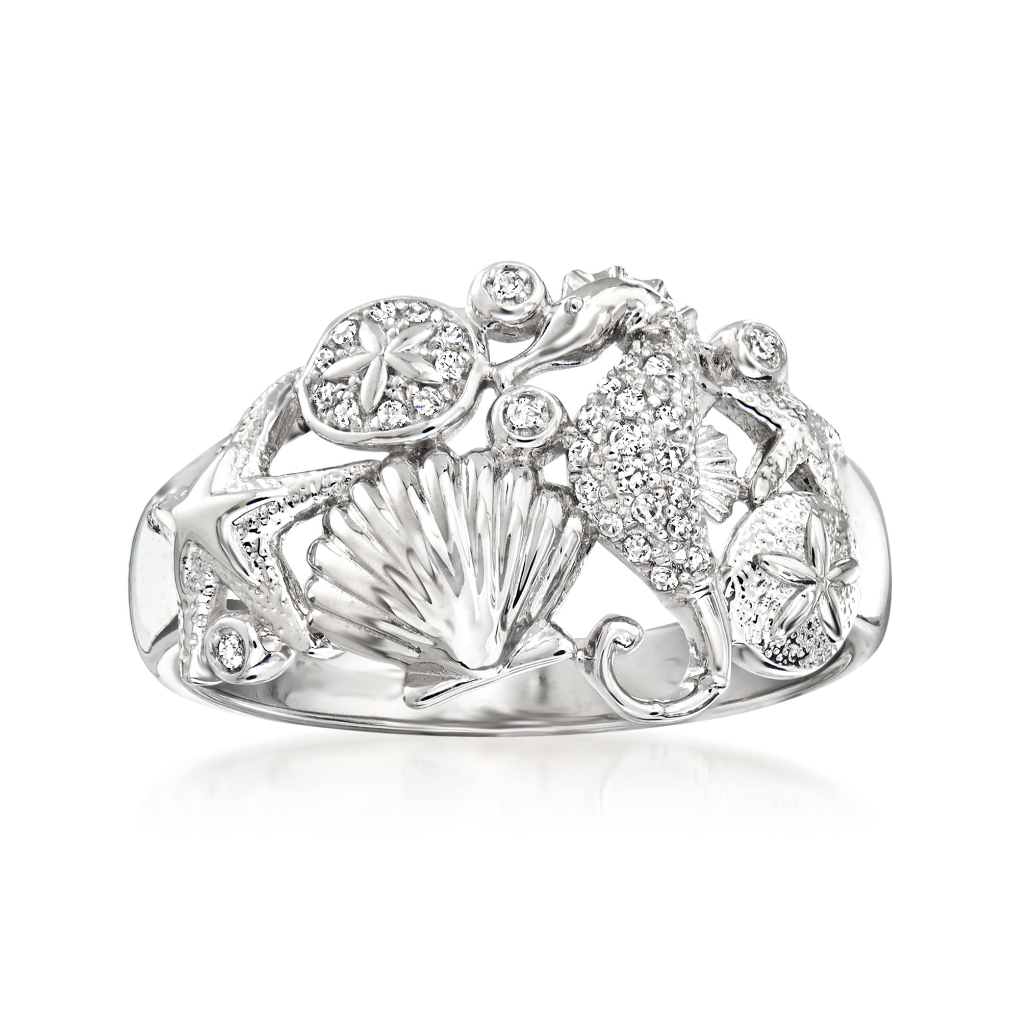 Ross-Simons 0.10 ct. t.w. Diamond Sea Life Ring in Sterling Silver. Size 7