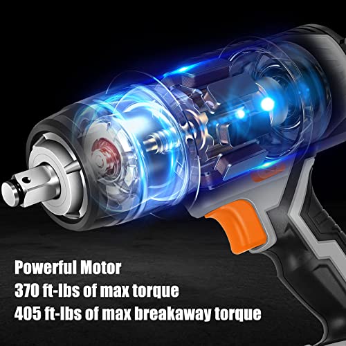 WORKSITE 20V Impact Wrench 1/2 Inch With Max 370 Ft-lbs (500N.m) Torque, Cordless Impact Gun Kit With Charger, Battery and 4 Pcs Impact Sockets For Car Tires