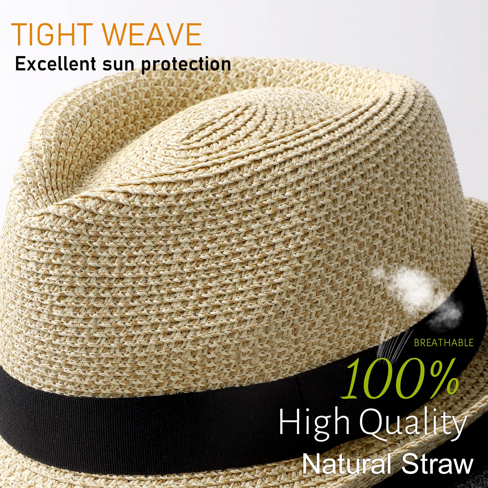 Womens Short Brim Straw Sun Hat Fedora Trilby Hat Panama Men Roll Up Packable Beach Hats…