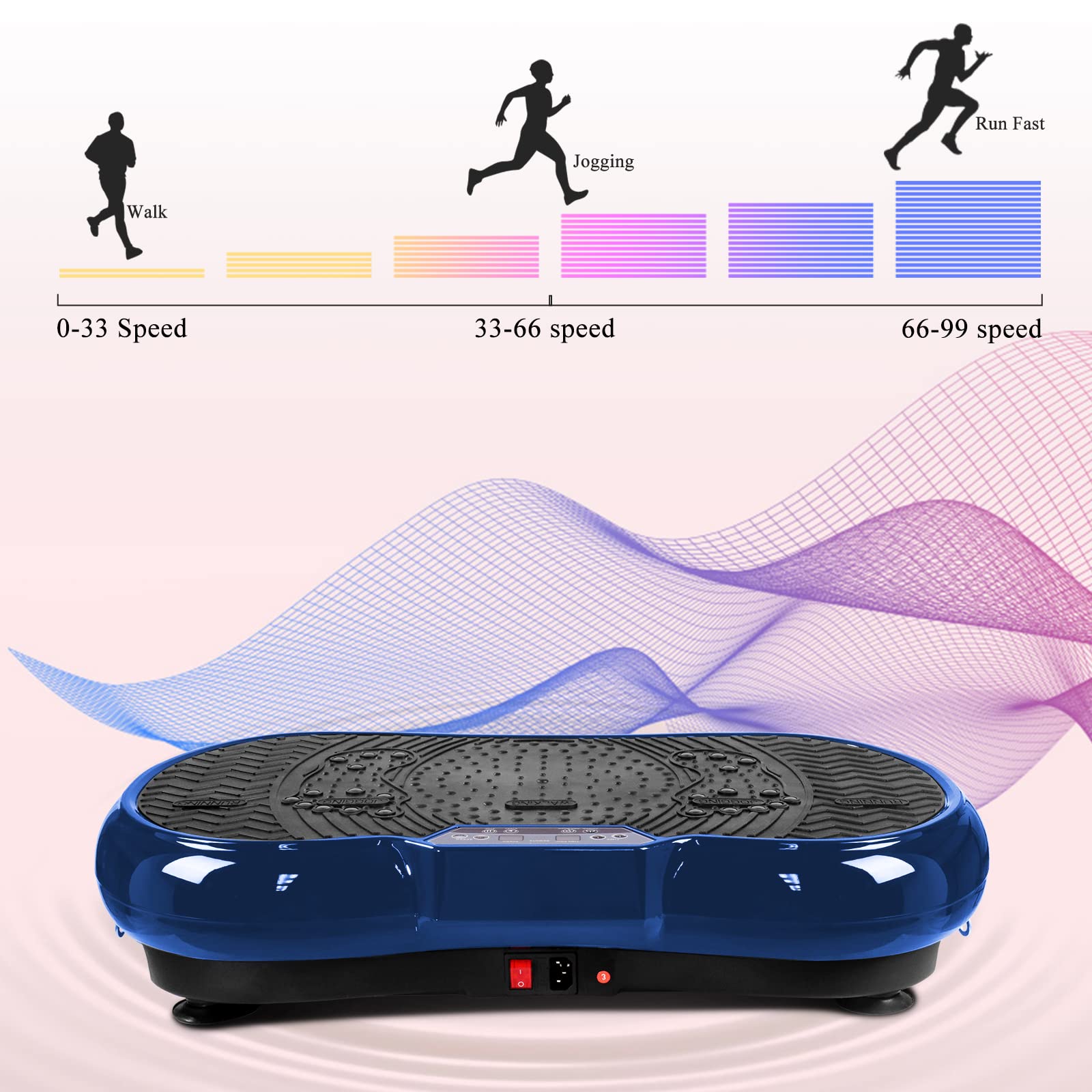 Vibration Plate Exercise Machine with Bluetooth Speaker, 99 Levels Whole Body Shape Vibration Platform Machine with Jump Rope for Weight Loss Fitness, Home Gym Equipment Workout Machine, Blue