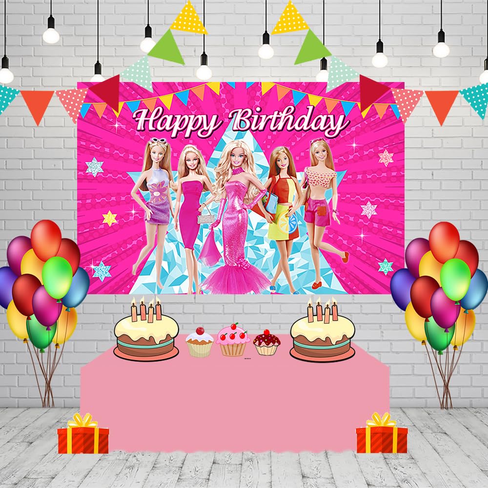 Pink Backdrop for Birthday Party Decorations Girls Birthday Banner Party Decoration Supplies for Cake Table Decoration 5x3ft