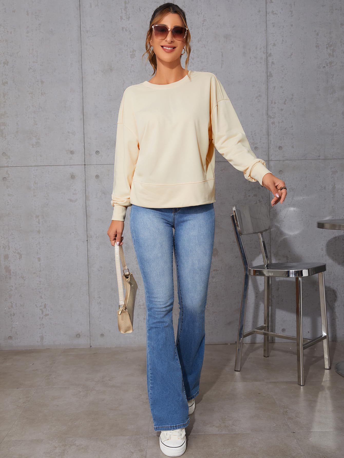 SweatyRocks Women's Criss Cross Crewneck Sweatshirts Cut Out Loose Pullover Blouse Backless Shirt Casual Jumper Tops Grey M