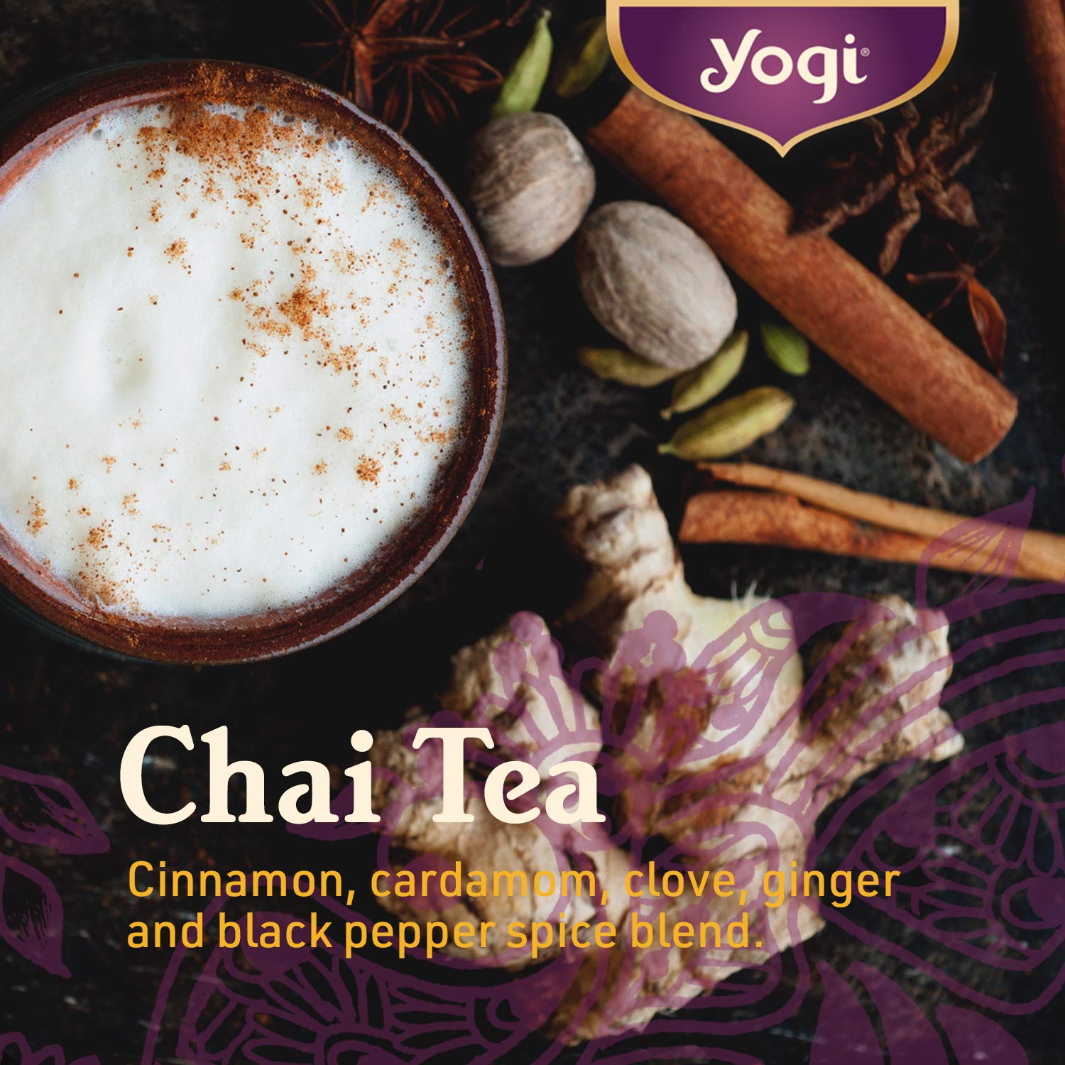 Yogi Tea Honey Chai Turmeric Vitality Tea - 16 Tea Bags per Pack (6 Packs) - Organic Tea to Support Overall Health - Includes Cinnamon Bark, Turmeric Root, Cardamom Pod, Ginger Root & More