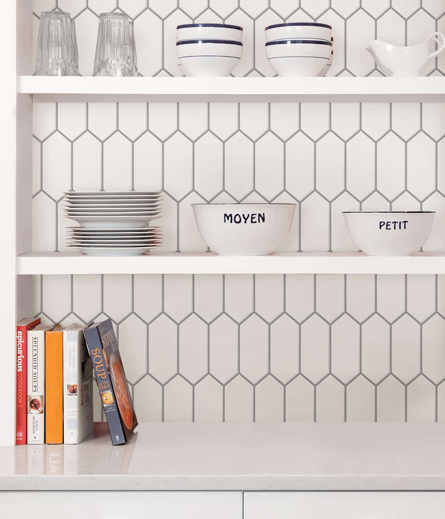 WallPops NH3972 Rhombus Backsplash Tile, White & Off-White 10 inch x 10 inch