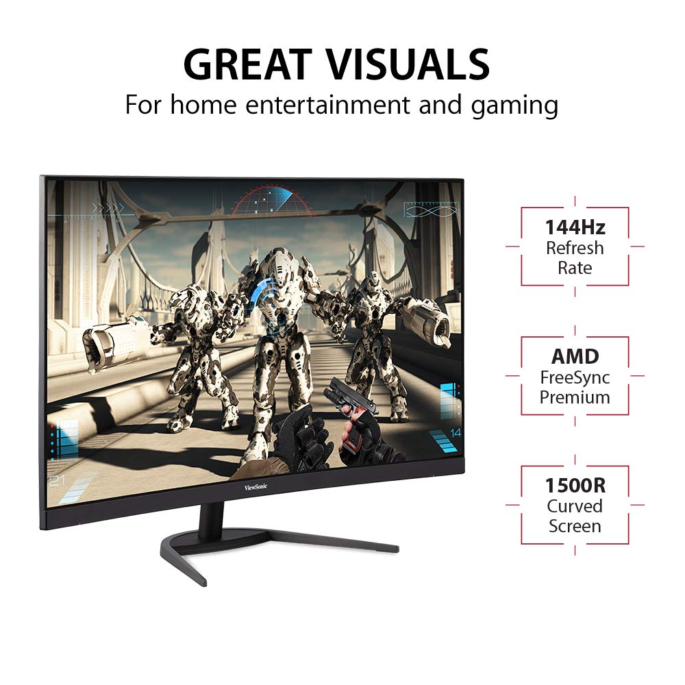 ViewSonic OMNI VX3268-2KPC-MHD 32 Inch Curved 1440p 1ms 144Hz Gaming Monitor with FreeSync Premium, Eye Care, HDMI and DisplayPort