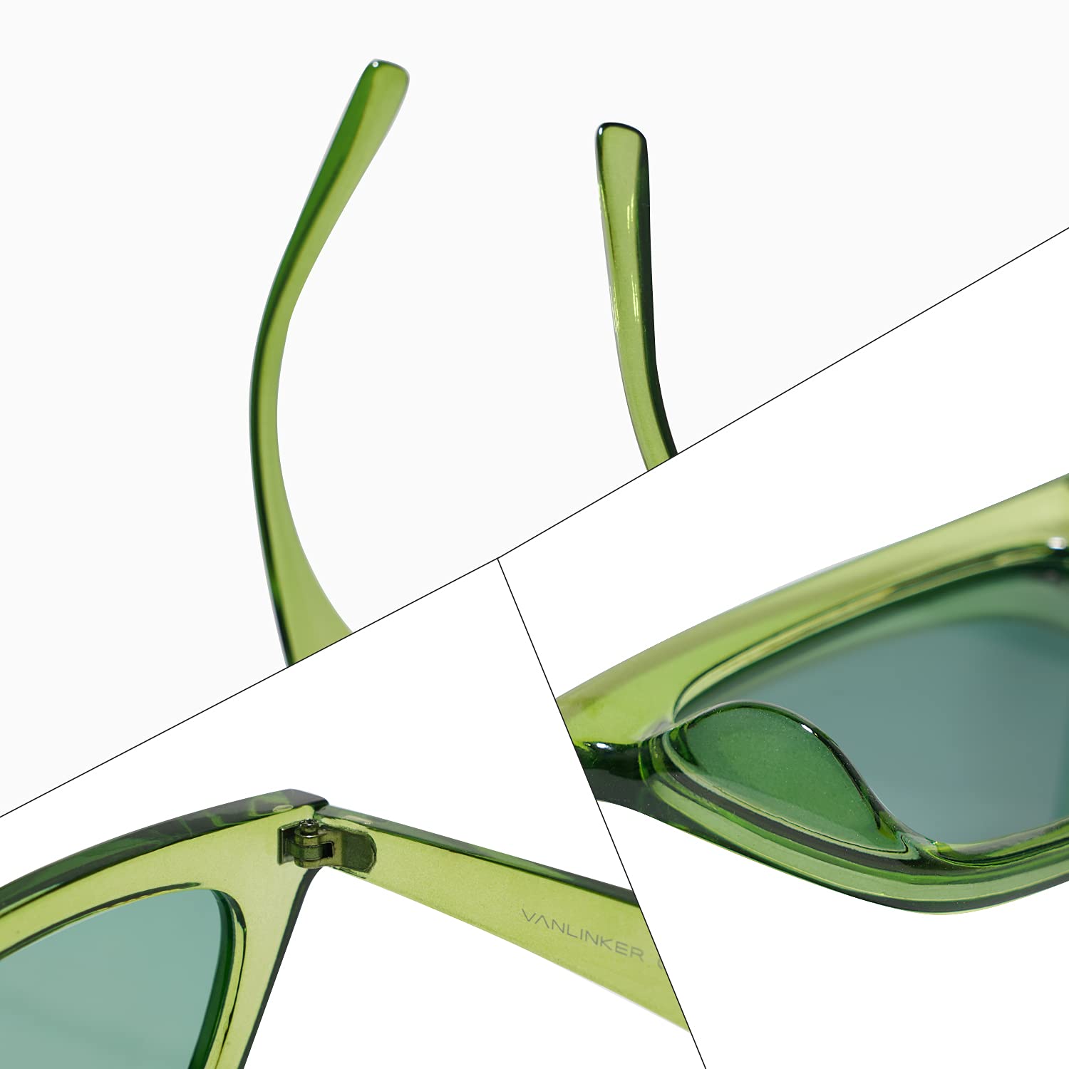 VANLINKER Polarized Small Trendy Skinny Cat Eye Sunglasses Women Colorful Y2k Party Shade Green Tinted Lens