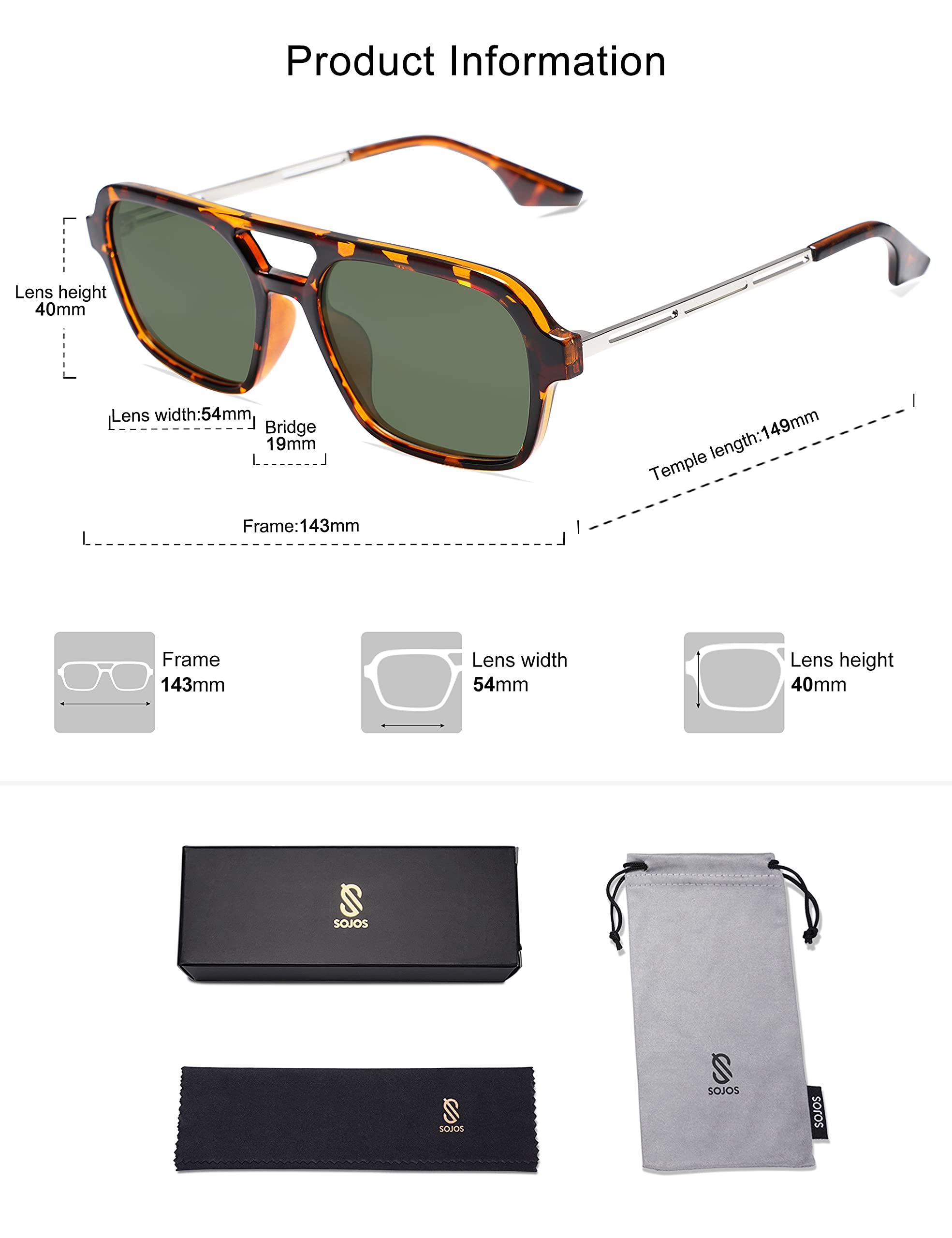 SOJOS Vintage Polarized Aviator Sunglasses for Women Men 70s Retro Flat Narraw Rectangular Womens Glasses SJ2186 with Leopard/Green Lens