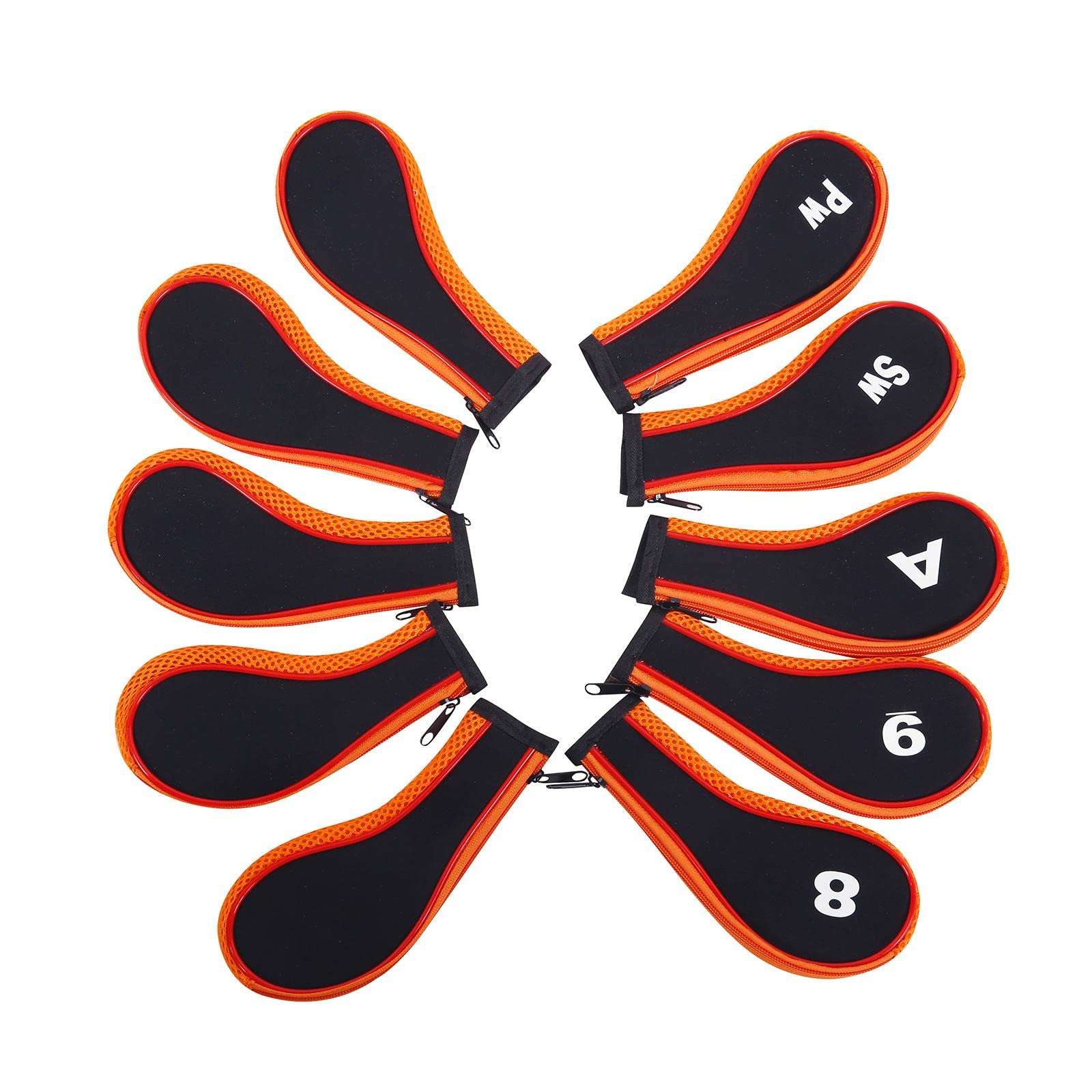 Vaveren 10 Pieces Colorful Golf Iron Headcover Set Golf Club Head Cover for Training Equipment, Orange and Black