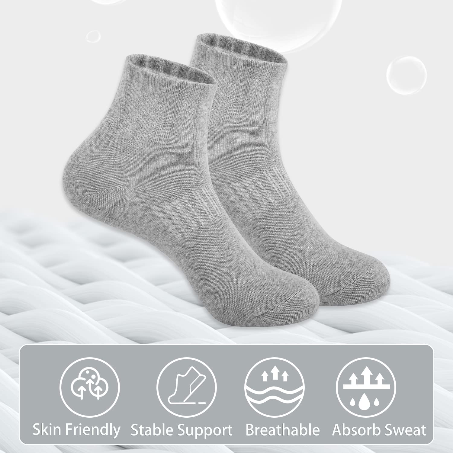 WKJHO 6 Pairs Men's Athletic Ankle Socks,Soft Cotton Socks for Men,Thick Cushion Sport Running Socks Breathable (black white gray)