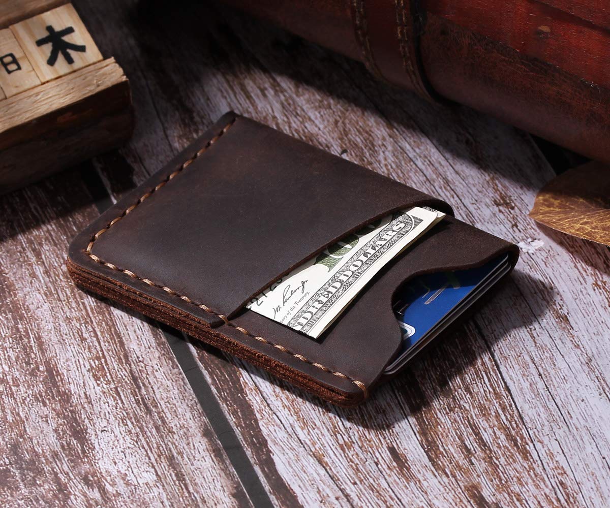 Robrasim Front Pocket Minimalist Slim Wallet, Handmade Genuine Leather Minimalist Credit Card Case Holder for Men & Women - Coffee