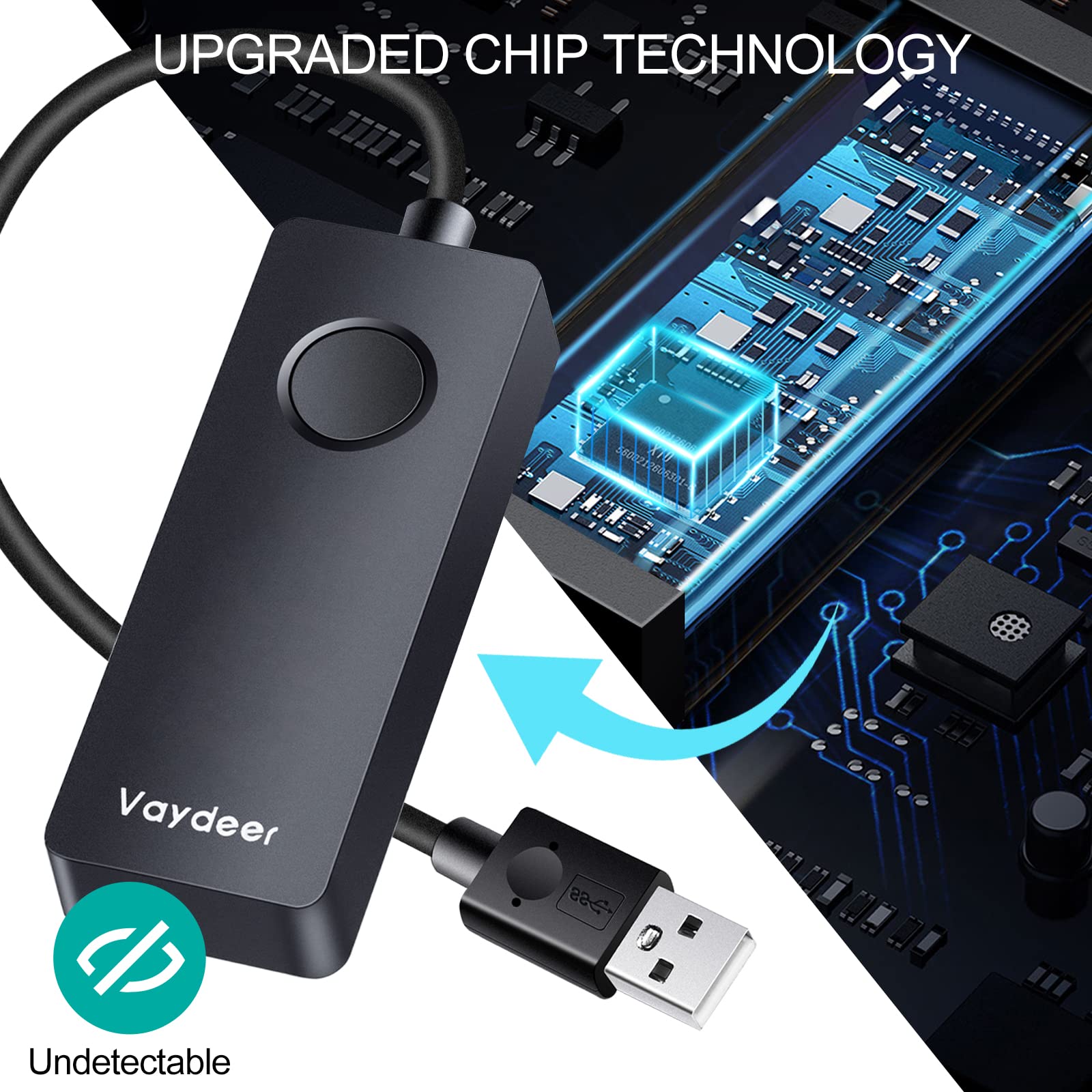 VAYDEER Mouse Jiggler USB Port Mouse Mover with ON/Off Switch Driver-Free and Memory Function , Mouse Movement Simulator black 9.84 inch Cable