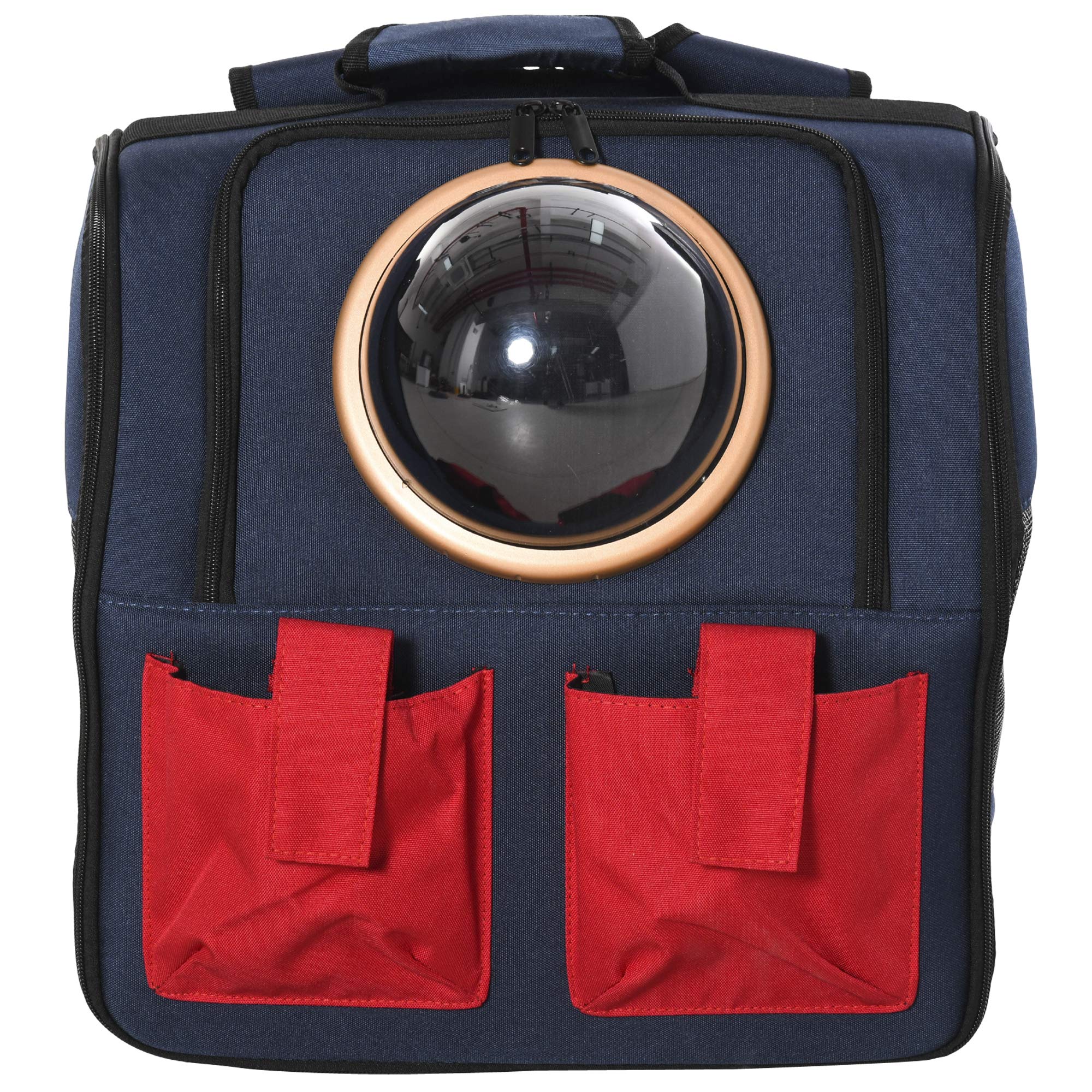 PawHut Foldable Pet Carrier Backpack with Two Storage Packets, Breathable Mesh, Transparent Window & Adjustable Shoulder Strap for Small Cats & Dogs Travel Hiking, Blue