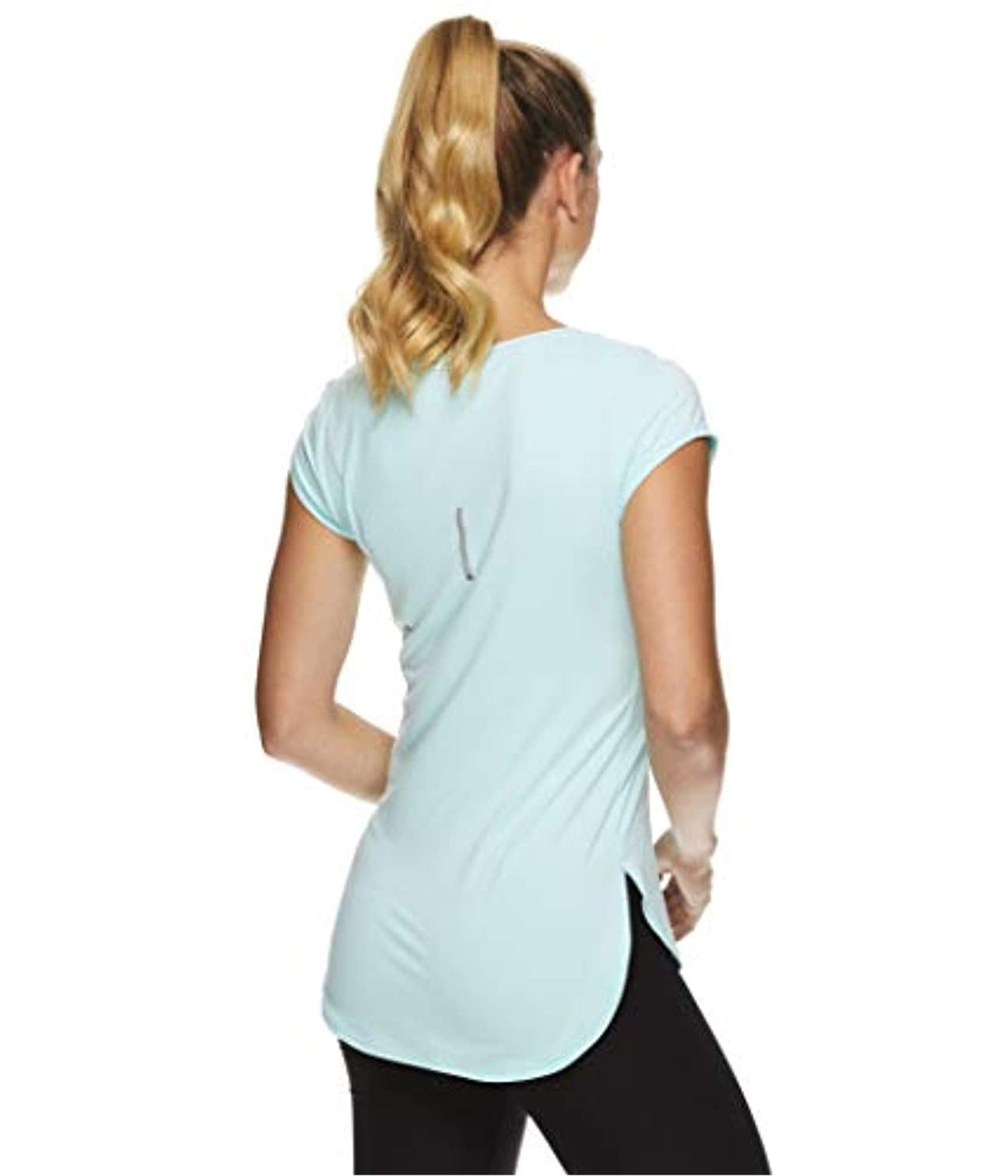 Reebok Womens Solid Hi Low Hemline Basic T-Shirt, Blue, Small