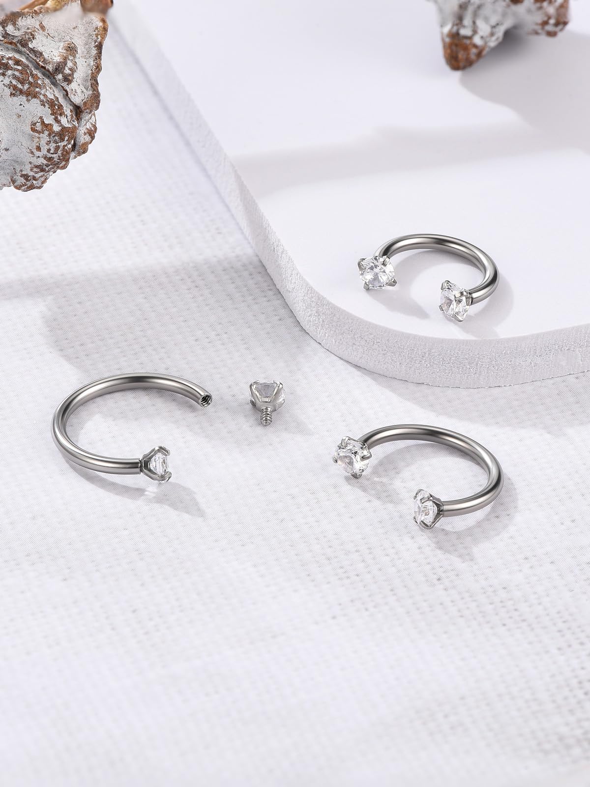PiercingJ 2-6pcs 16G Clear Cubic Zirconia Stainless Steel Horseshoe Hoop Multi-functional Captive Ring for Nose Daith Lip Eyebrow Nipple Ear Cartilage Helix Septum