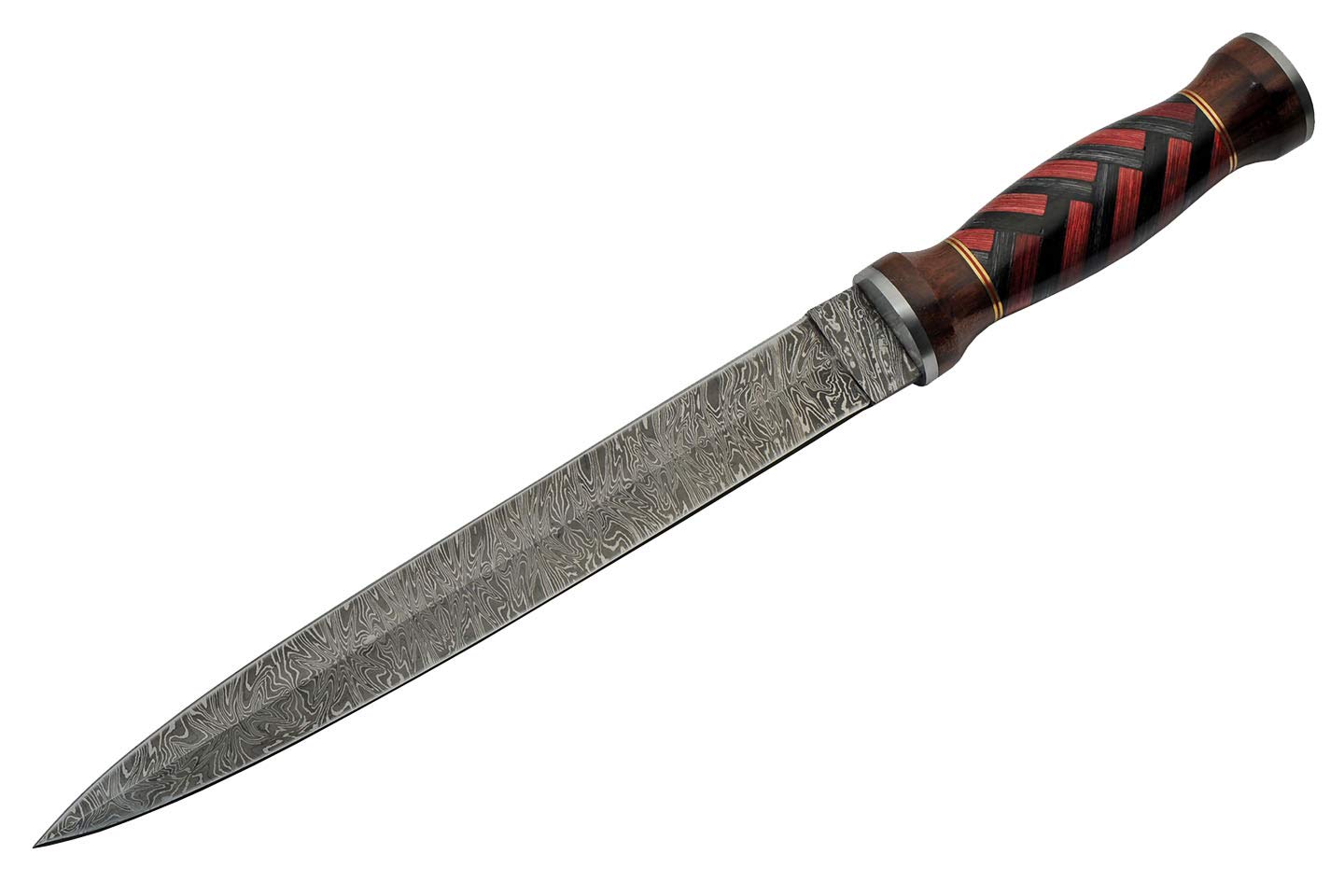 Szco Supplies 18.5" Red/Black Braided Wood Handle Damascus Steel Spear-Point Hunter's Knife