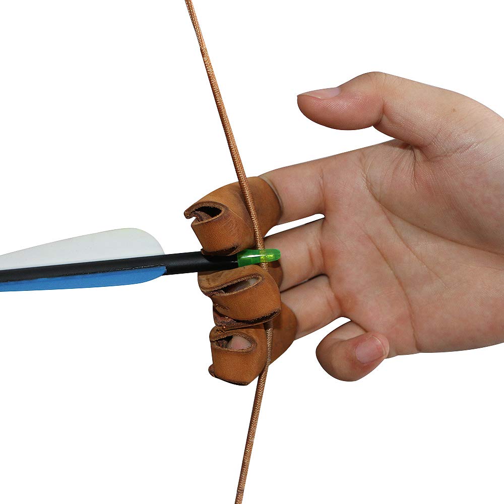 RMISODO 2 Pieces Archery Glove 3 Finger Leather Hand Finger Protector Guard for Shooting Hunting