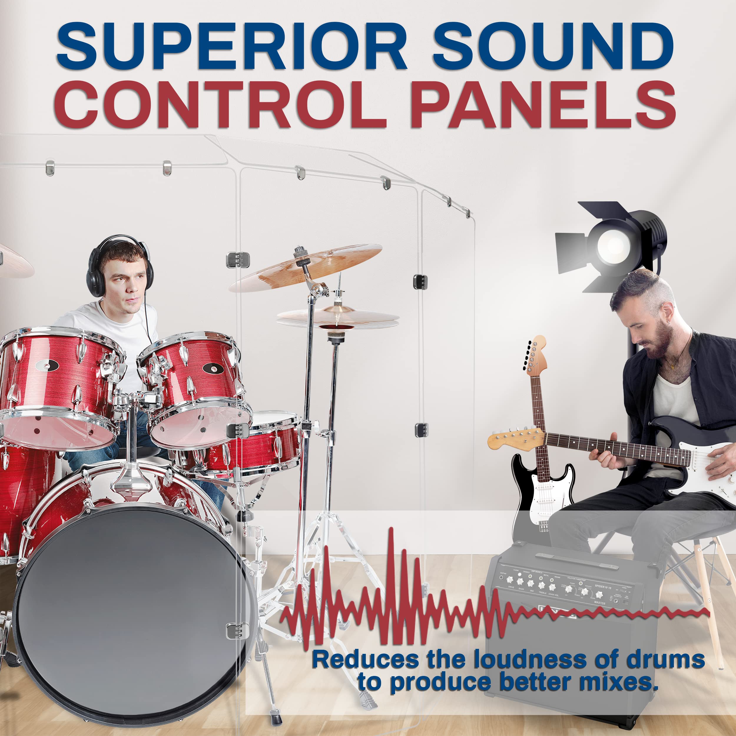 PENNZONI Drum Shield 5ft w/Deflectors & Chrome Hinges, Comes w/ 6 Drum Panels, 6 Deflectors, Chrome Hinges & Deflector Connectors, Premium Clear Acrylic Panels