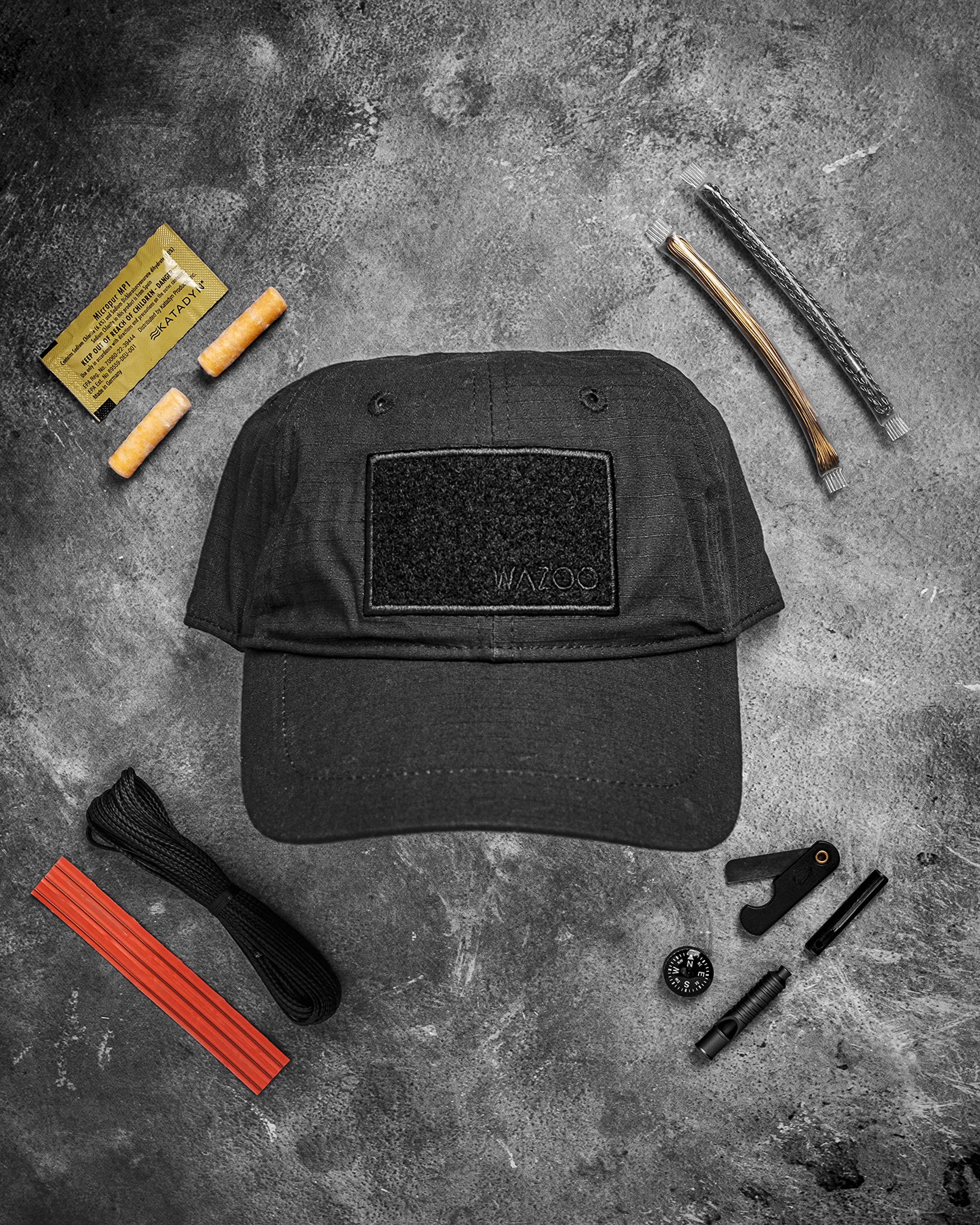 Wazoo Cache Cap | Travel, Tactical & Everyday Carry Cap | 6 Hidden Pockets for Emergency Cash, Documents, Keys and Tools (Blue)
