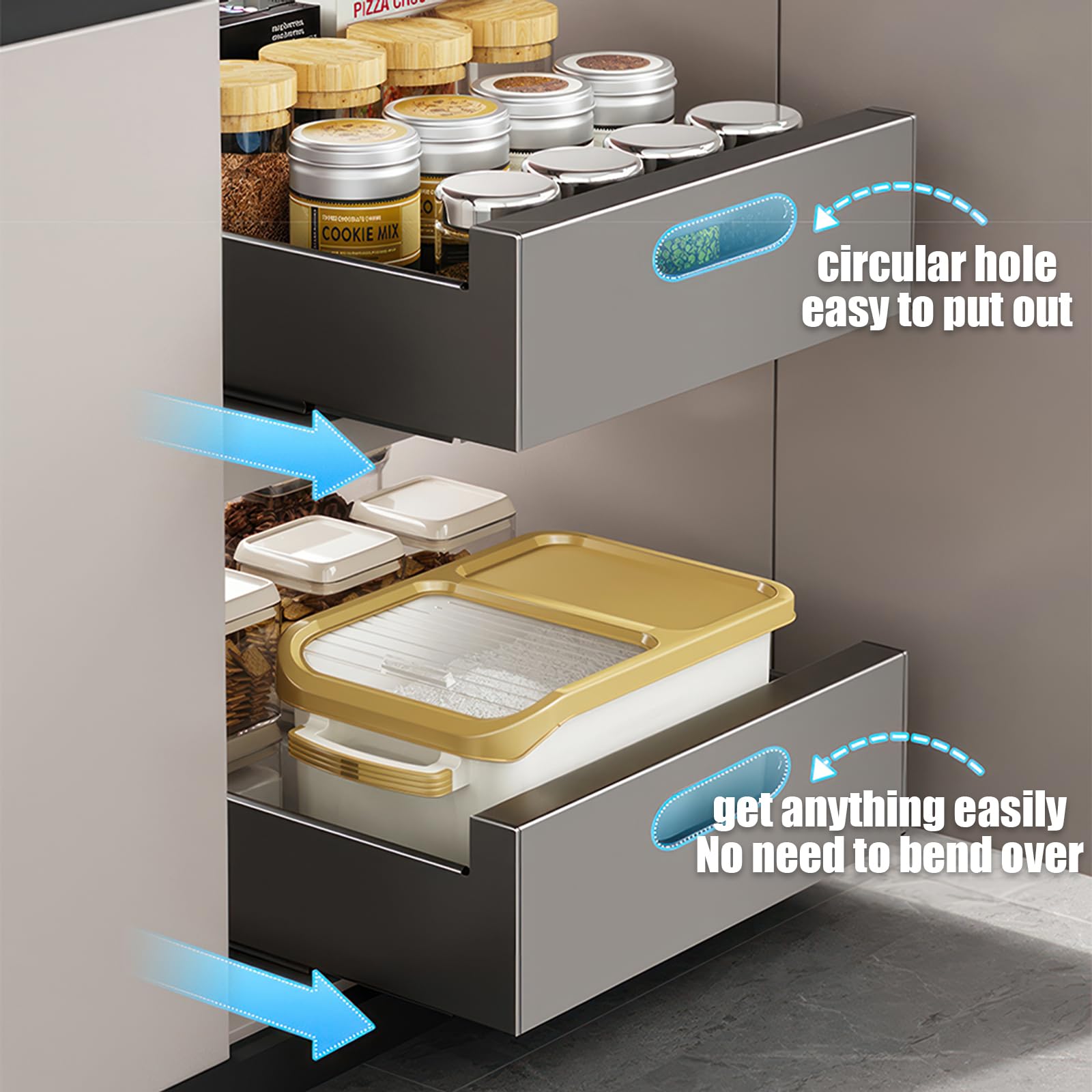 Pull Out Cabinet Organizer, Fixed with Adhesive Film, Slide Out Pantry Shelves, Pull-Out Drawers, Sliding Under Sink Storage Organization, for Kitchen, Living Room, Bathroom, 16.9"D x 11.8"W x 3.1"H