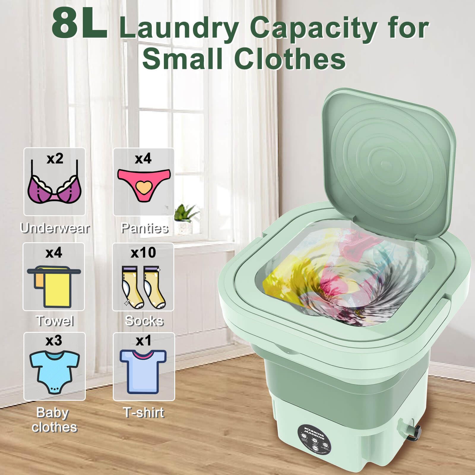 Small Washing Machine Portable, Mini Washer and Dryer Machine Foldable Washing Machine for Underwear, Baby Clothes, or Small Items, Portable Laundry Washing Machine for Apartments, Camping, Travel