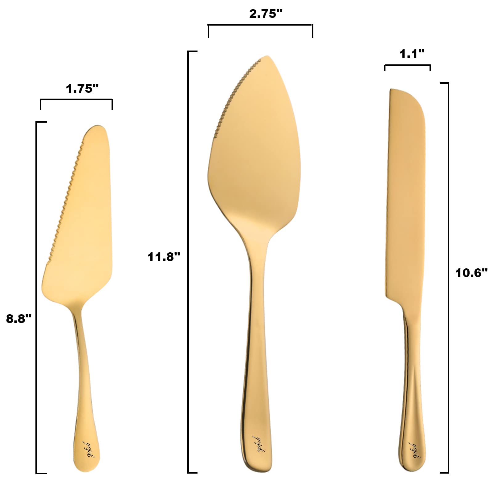 YOJOB Wedding Cake Knife and Server Set, Simple Style Cake Cutting Set, Pastry Pie Server for Wedding, Birthday, Parties, Events (Gold)