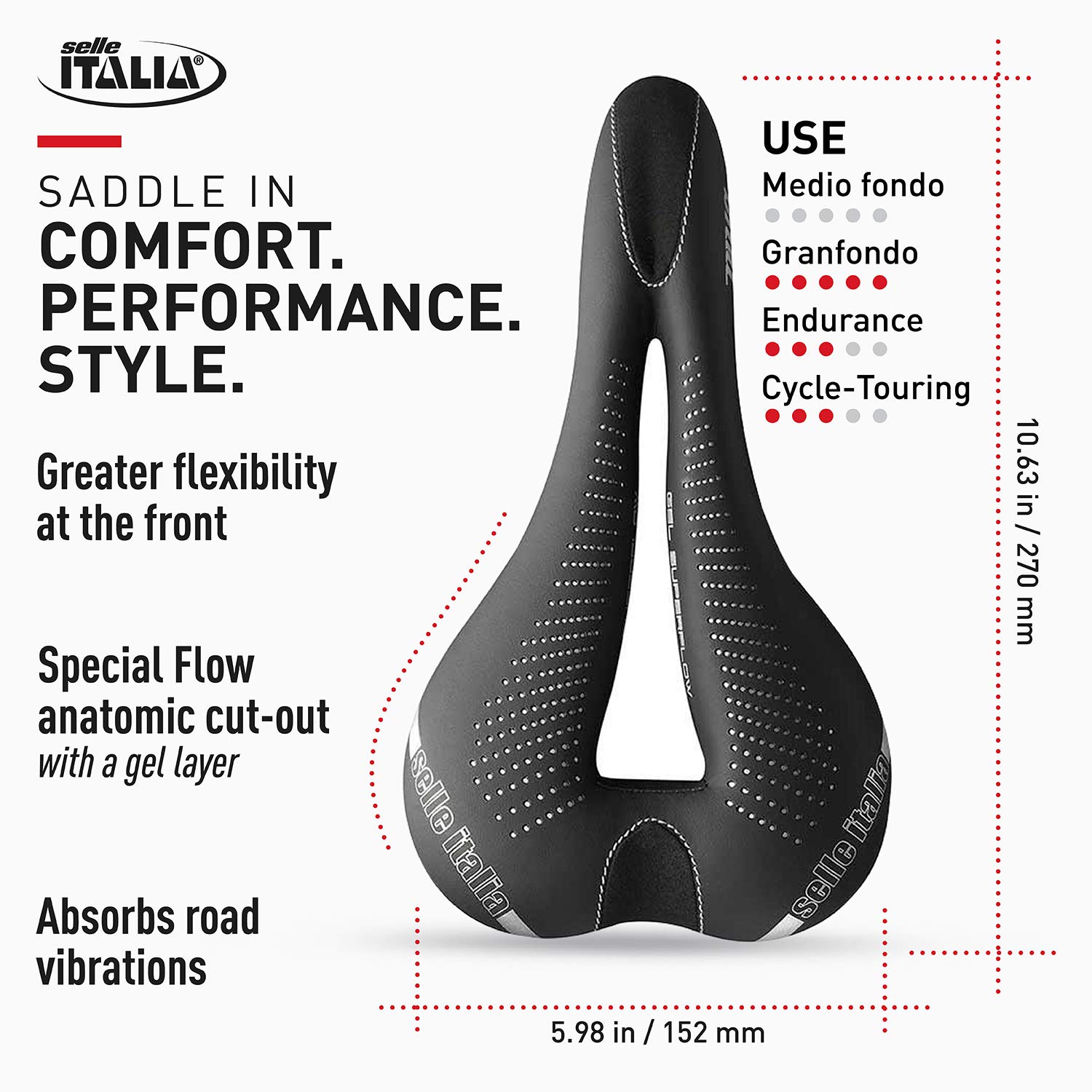 Selle Italia, Diva Gel Superflow, L, MTB and Road Bike Saddle, 270 x 152mm, Women, 285g