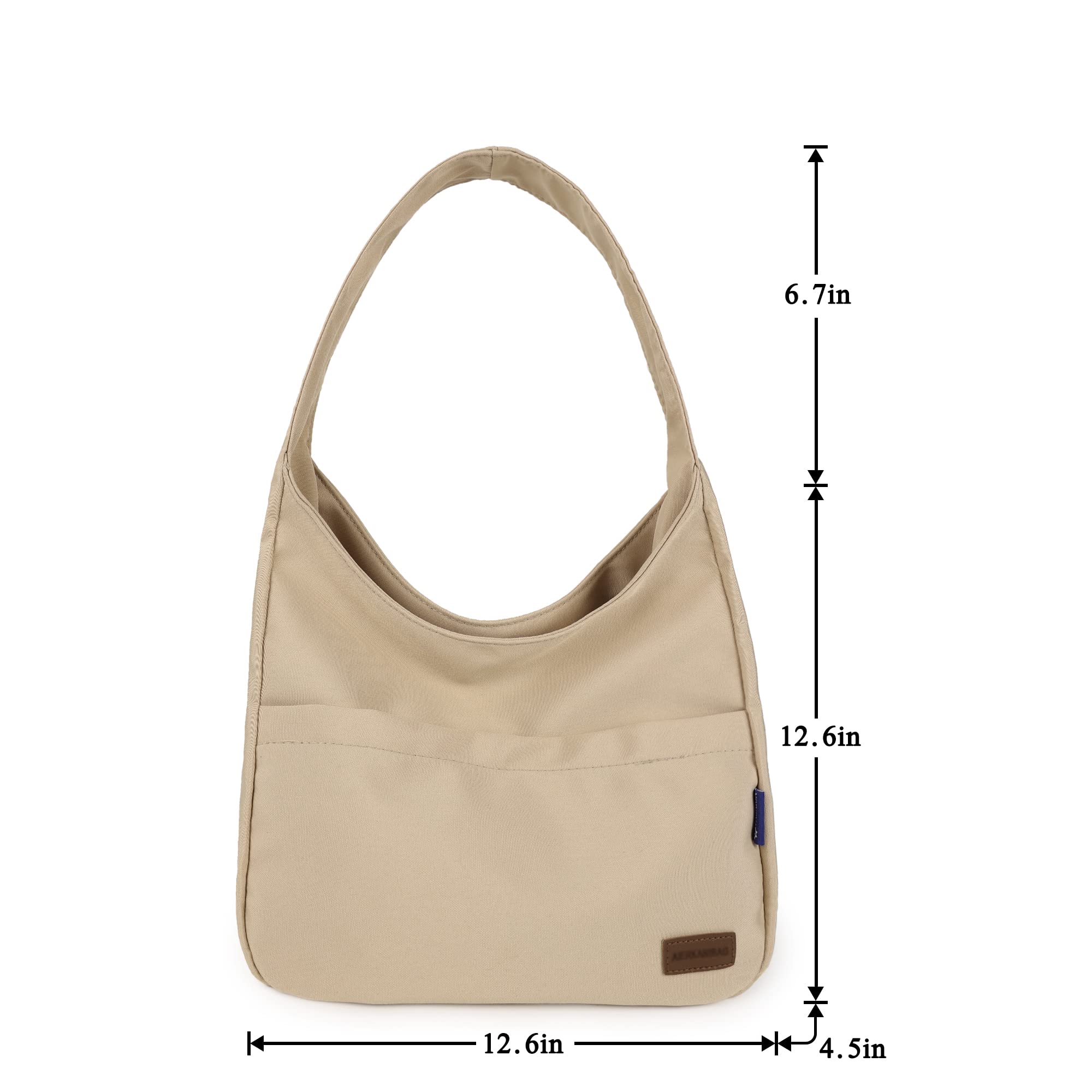 Women Nylon Tote Bag Large Hobo Handbag Casual Shoulder Bag with Pockets for Travel Work Shopping (Khaki)