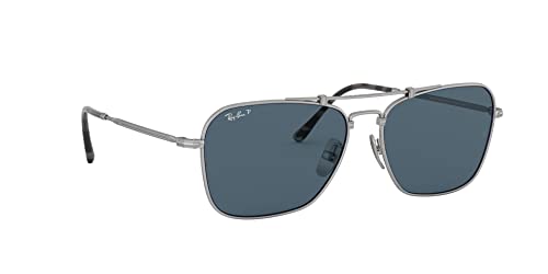 Ray-Ban RB8136M Caravan Titanium Square Sunglasses, Demi Gloss Silver/Polarized Blue Mirrored Gold, 58 mm