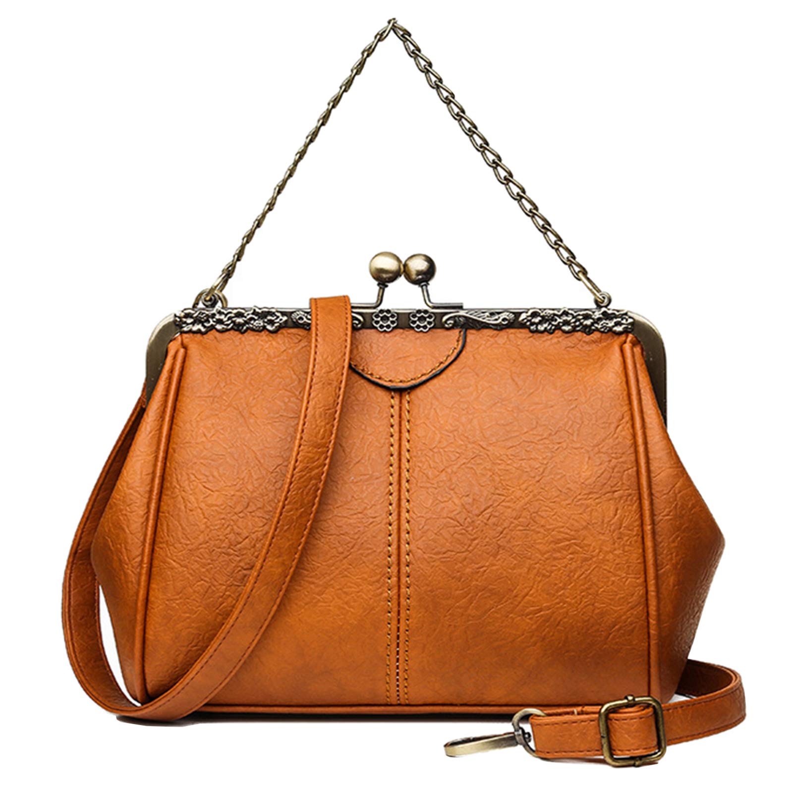 Segater Women Small Retro Kiss Lock Handbag and Purses PU Leather Hollow Tote Shoulder Bag Satchels with Chain Black