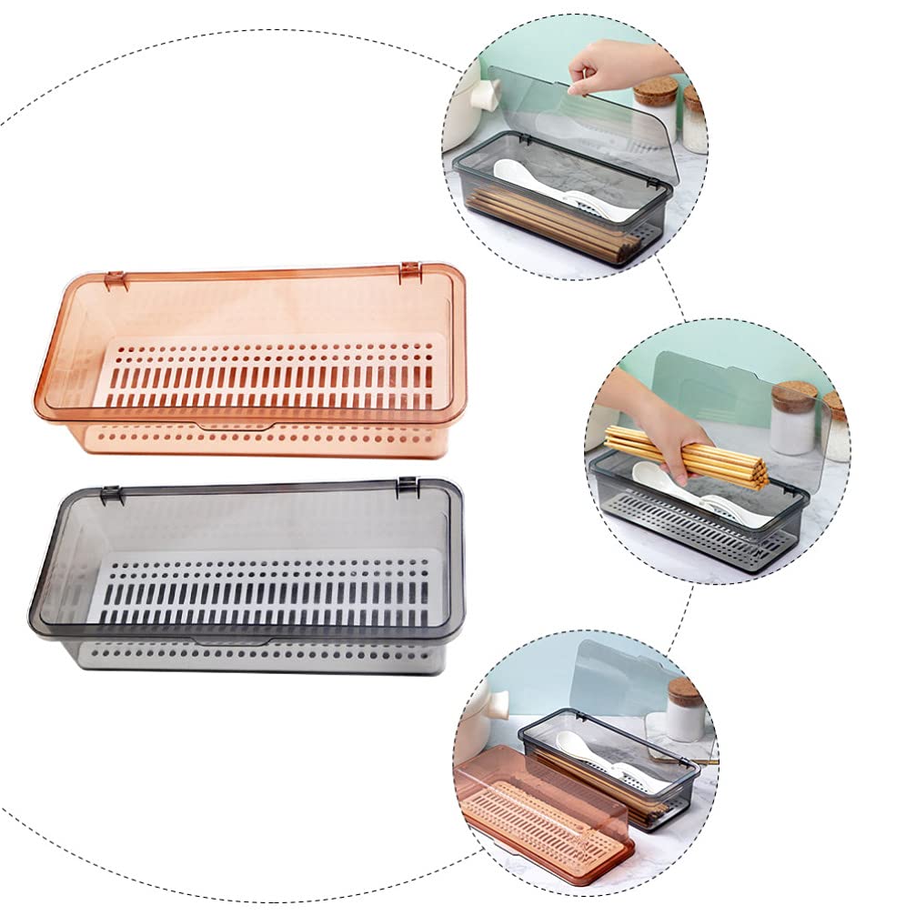 Tofficu 2pcs Chopsticks Storage Box Backflow Preventer Drainer Basket Cabinet Grocery Holder Kitchen Utensils Plastic Storage Drawer Kitchen Storage Case Pp Metallic Line Sink