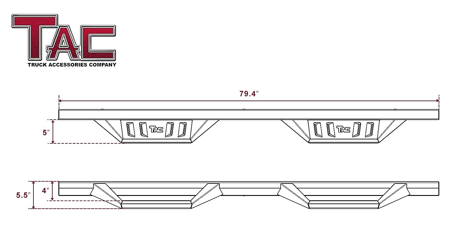 TAC Sidewinder Running Boards Fit 2019-2024 Ford Ranger SuperCrew Cab Truck Pickup 4β Drop Fine Texture Black Side Steps Nerf Bars Rock Slider Armor Off-Road Accessories (2pcs)