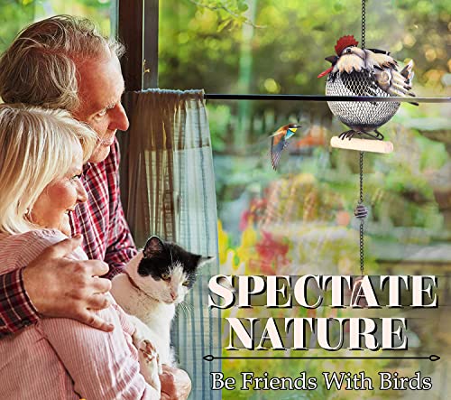 wtreew Solar Rooster Bird Feeder Squirrel Proof for Outside - Unique Cute Metal Animal Shaped Wild Bird Feeder with Solar Light, Wind Chime, Gift for Bird Lovers(Rooster)