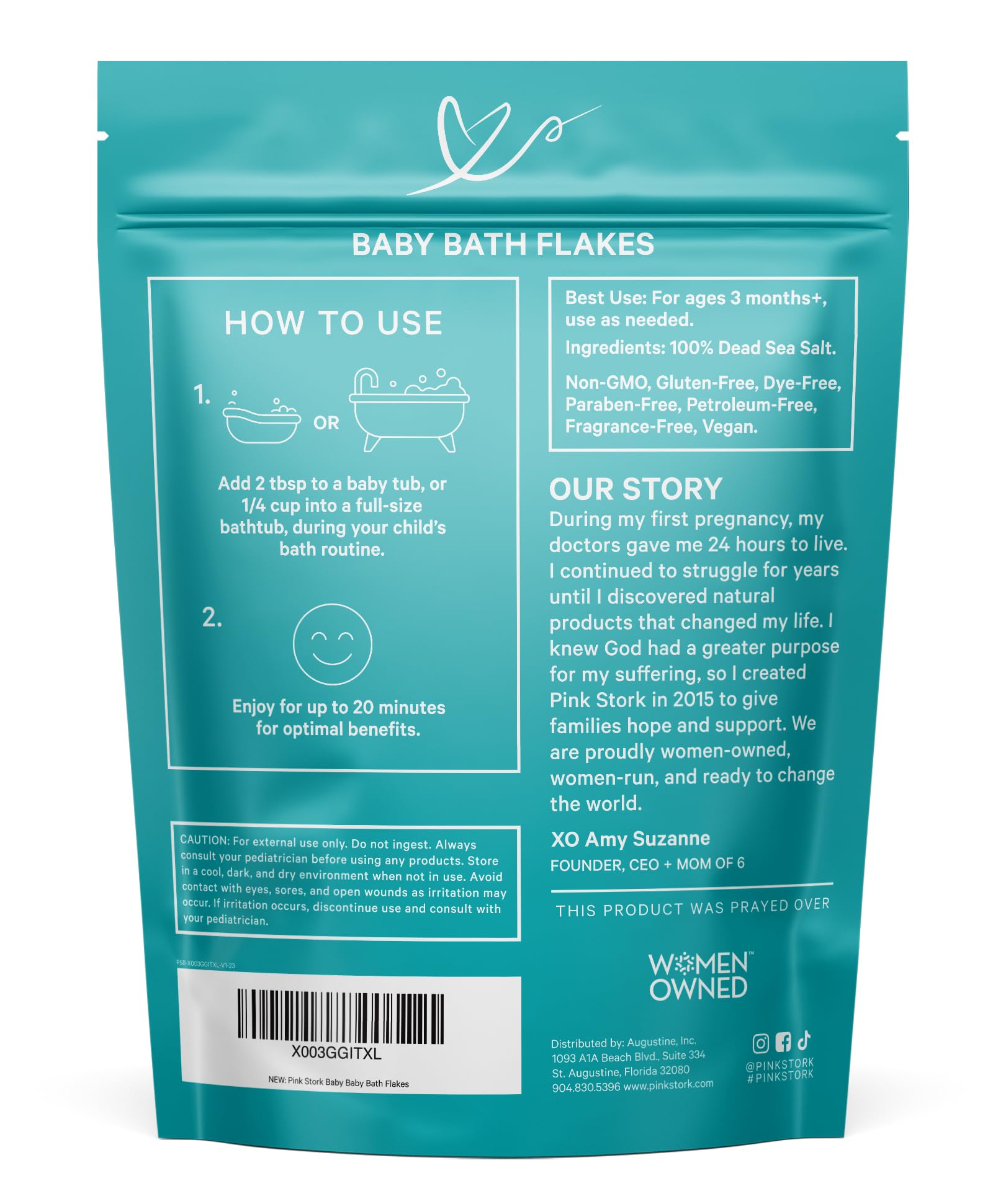 Pink Stork Baby Bath Flakes, Calming Fragrance Free Magnesium Bath Salts for Infants and Toddlers to Help Soothe Diaper Rash, Irritation, and Support Restful Sleep without Melatonin - 16 oz