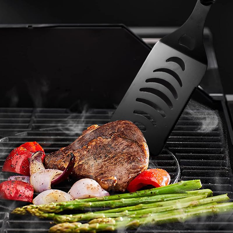 Phantom Chef BBQ Tool Set | Grill Accessories for BBQ | Stainless Steel Grilling Utensils | Indoor & Outdoor Fork, Spatula, Locking Tongs | Kitchen & Camping Griddle Tool | Easy to Clean | 3 Pieces