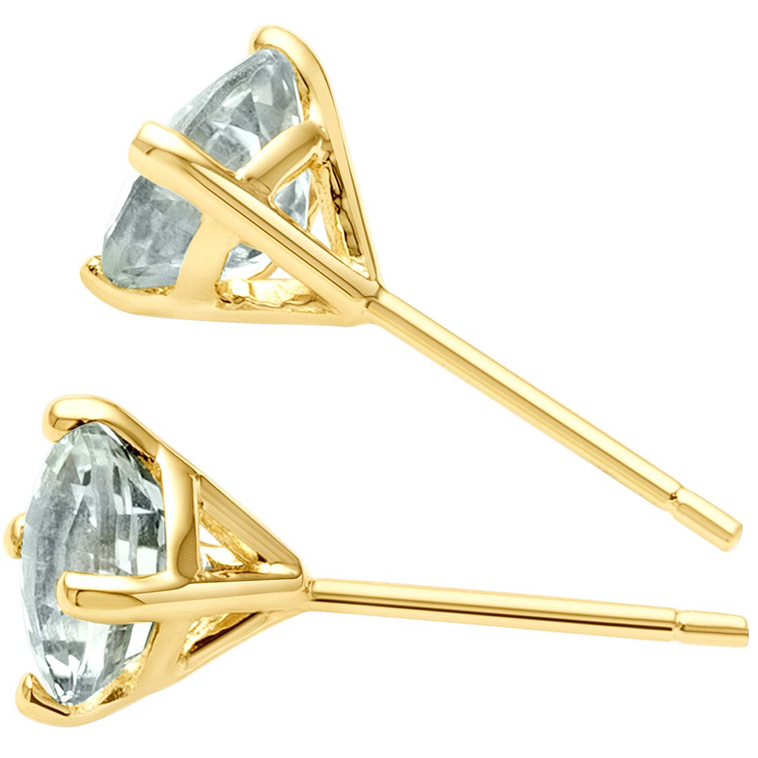 Peora 14K Yellow Gold Green Amethyst Stud Earrings for Women, Genuine Gemstone Birthstone, Round Shape, 6mm, 1.50 Carats total, Friction Back