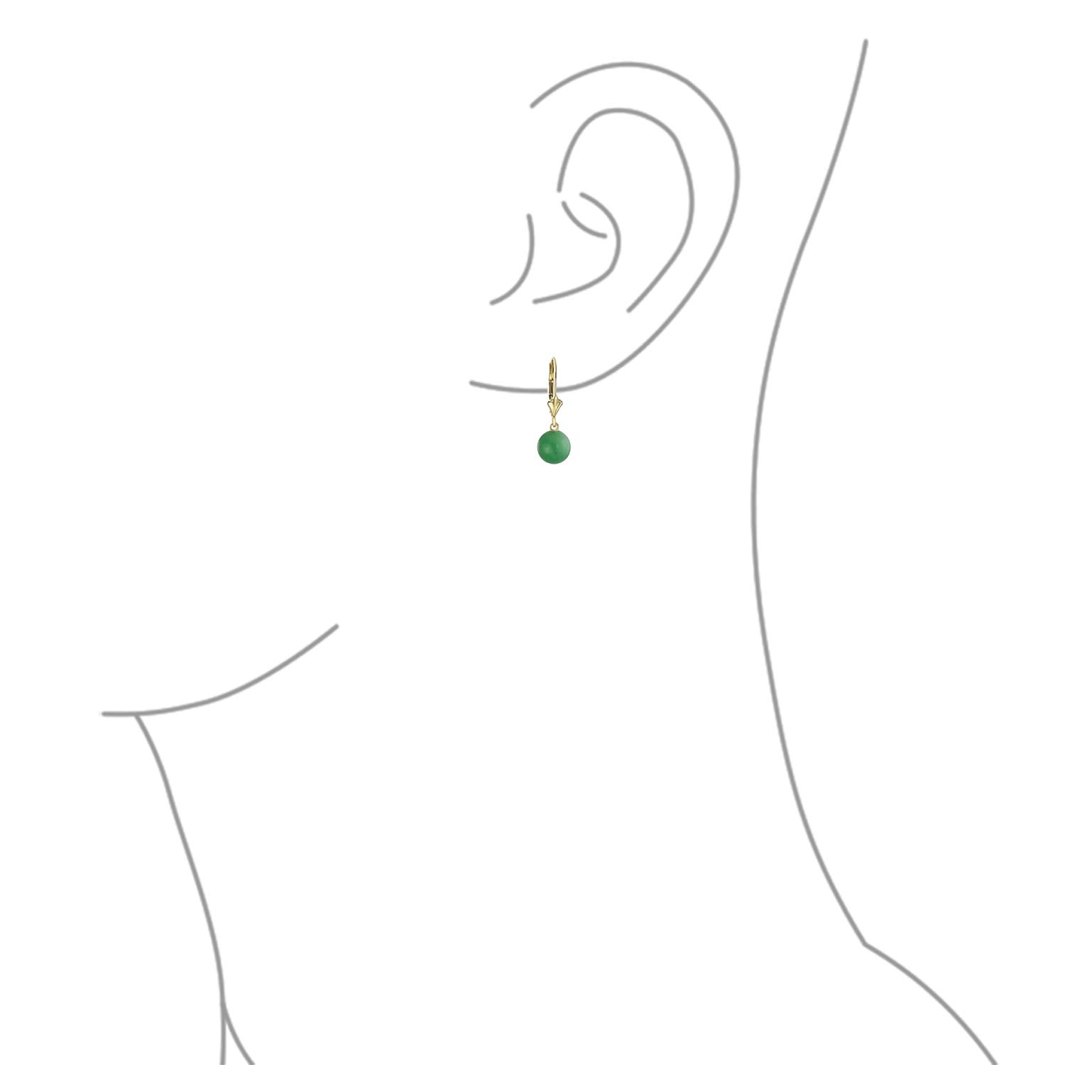 Real 14K Yellow Gold Stabilized Turquoise Round Bead Lever back Dangle Ball Drop Earrings For Women December Birthstone