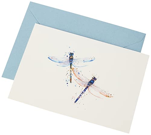 Portico Designs Blank Notecard Set Gold Foil Boxed Notecards Stationary Set, 10-Count, Dragonflies