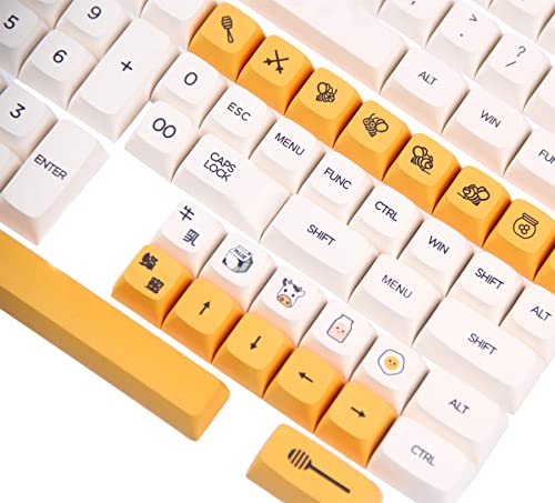 PBT XDA Profile 140 Keys Keycaps Dye Sublimation ANSI Layout Milk & Bee Theme Keycaps for Mechanical Gaming Keyboard Cherry MX Switches (Milk & Bee)