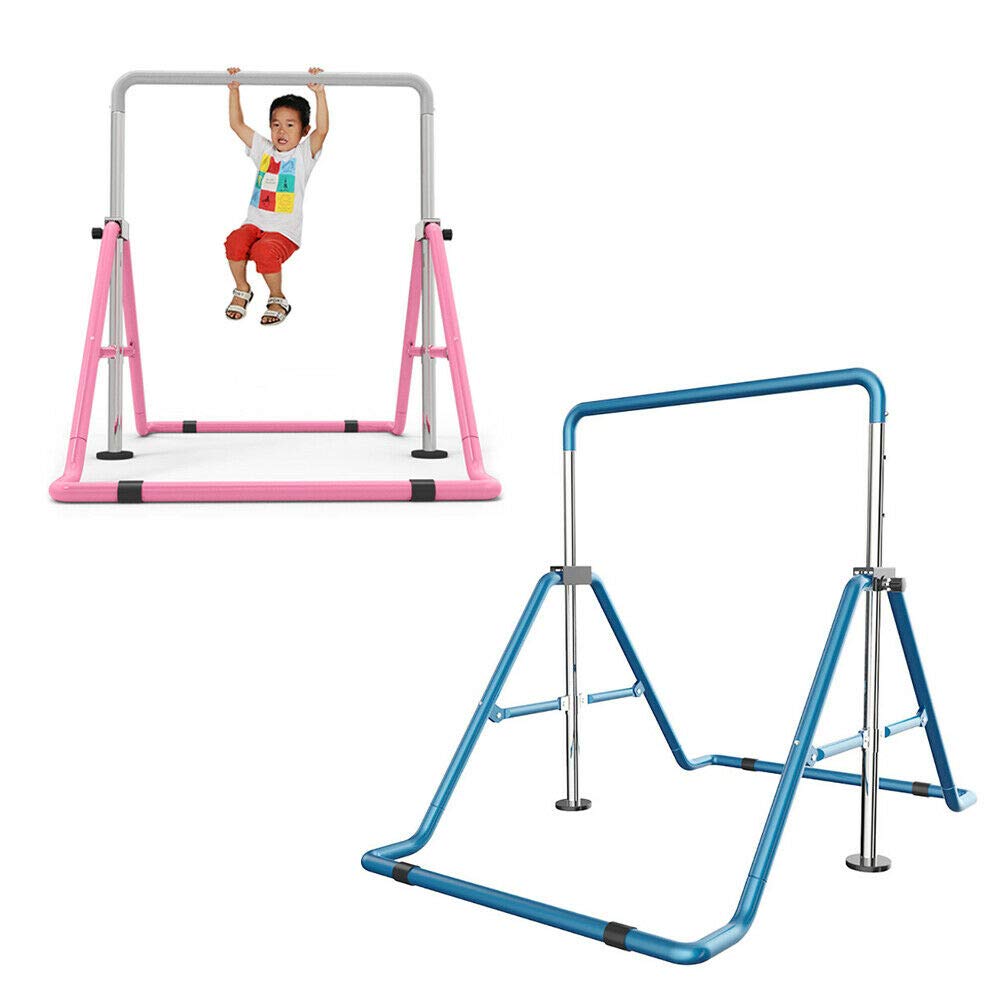 TFCFL Kids Gymnastic Horizontal Bar, Blue/Pink Gymnastics Horizontal Bars Adjustable Folding Gymnastics Garden Bar Home Sports Training Equipment Height Adjustable (Blue)