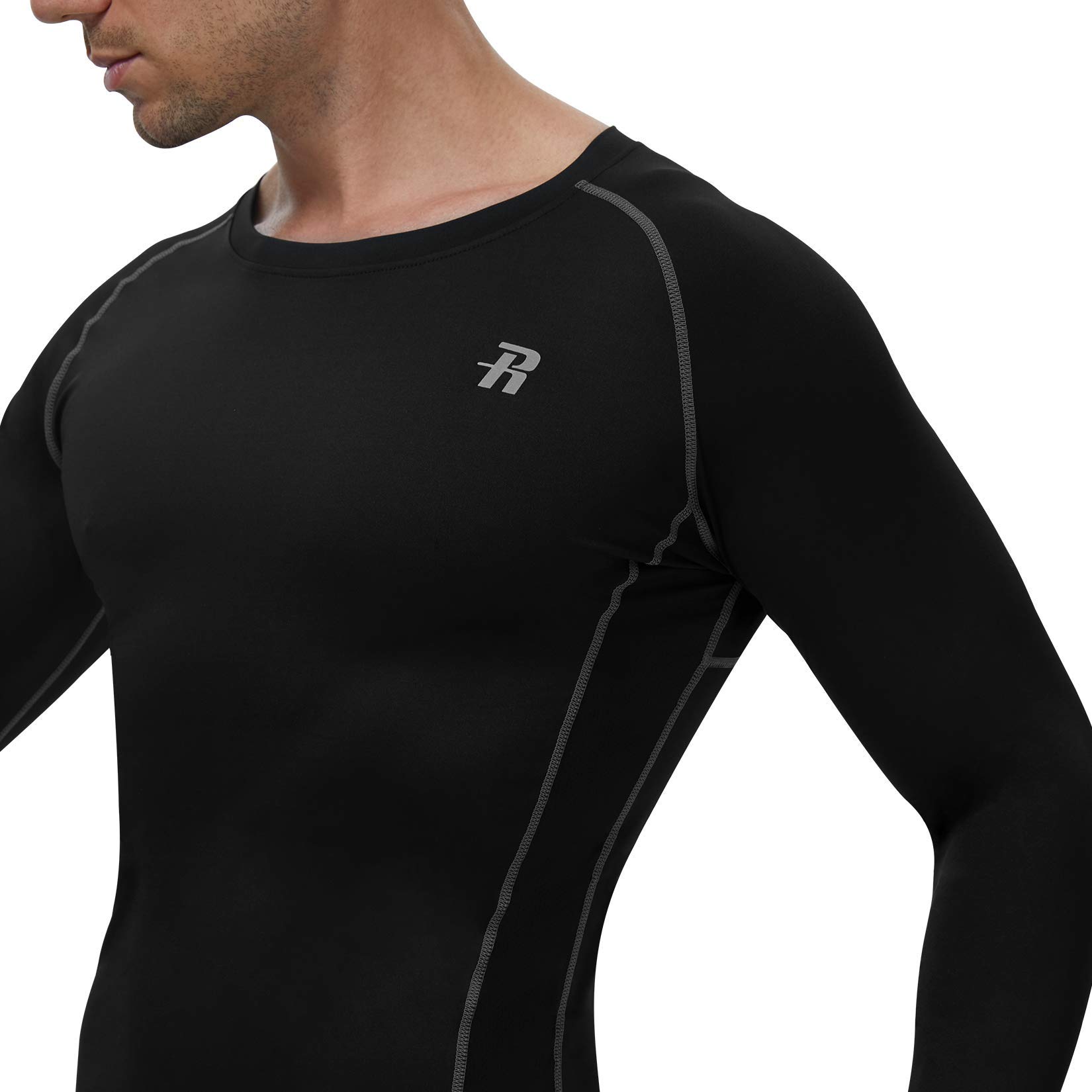 Runhit Long Sleeve Compression Shirts for Men (3 Pack) Athletic Workout Quick Dry Base Layer Shirt (XL,Black,Blue,Gray)